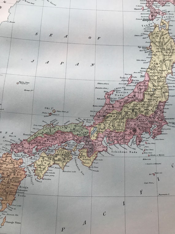 Home Décor 1898 Japan Large Original Antique A & C Black Map with ...