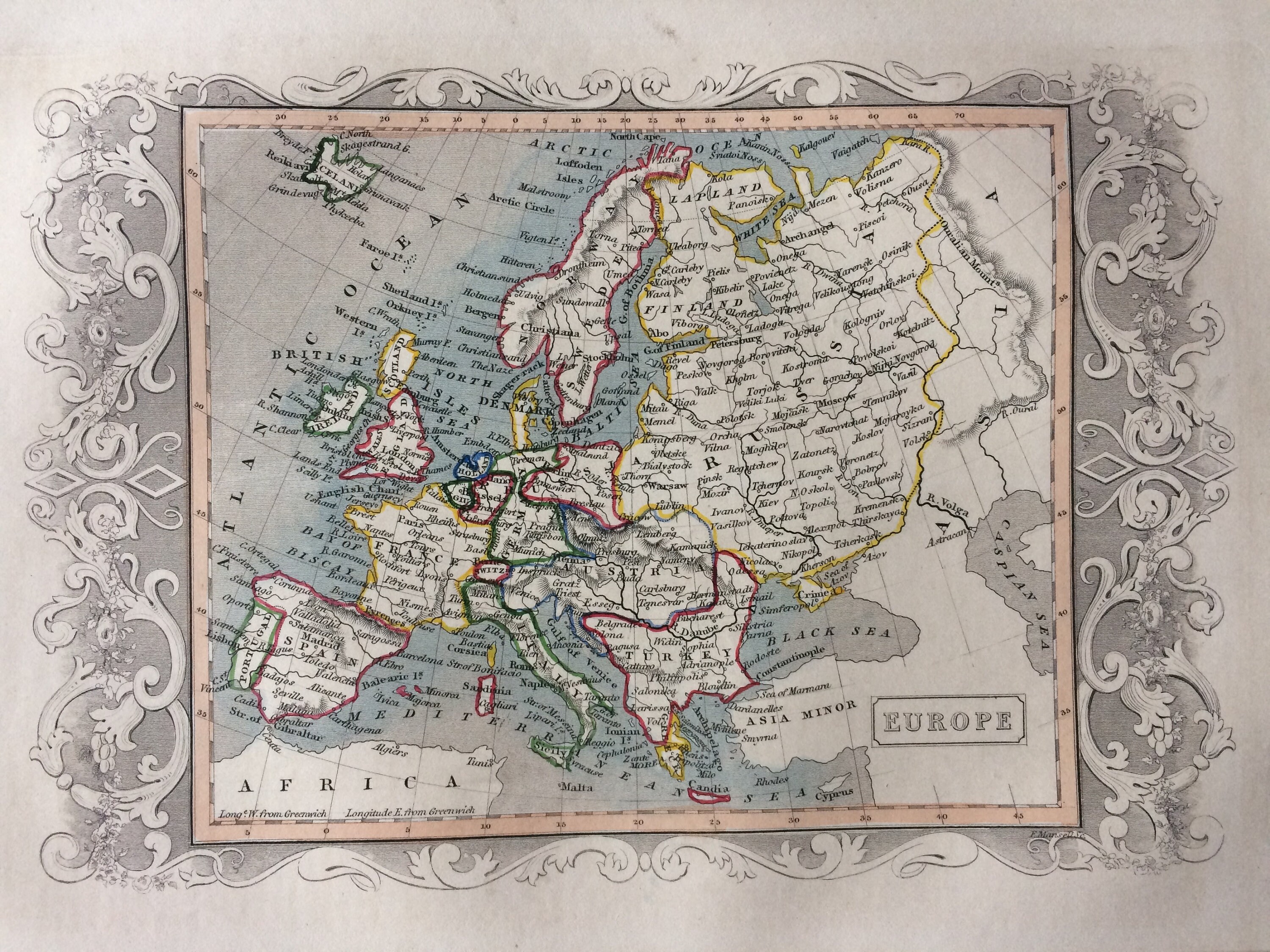 1848 Europe Original Antique Hand-coloured Engraved Map - Etsy