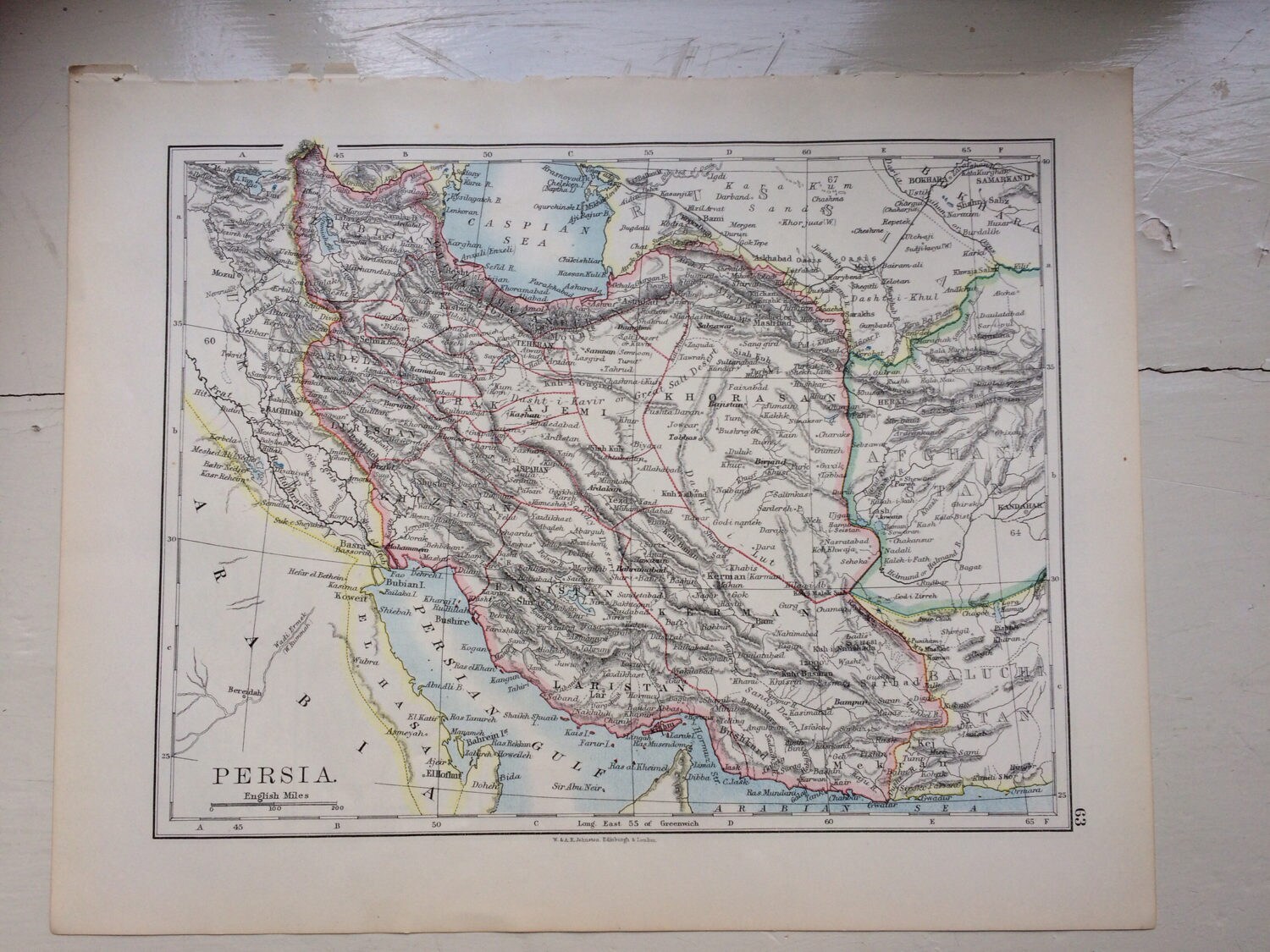 1899 AFGHANISTAN and BALUCHISTAN Original Antique W & A.K Johnston map ...