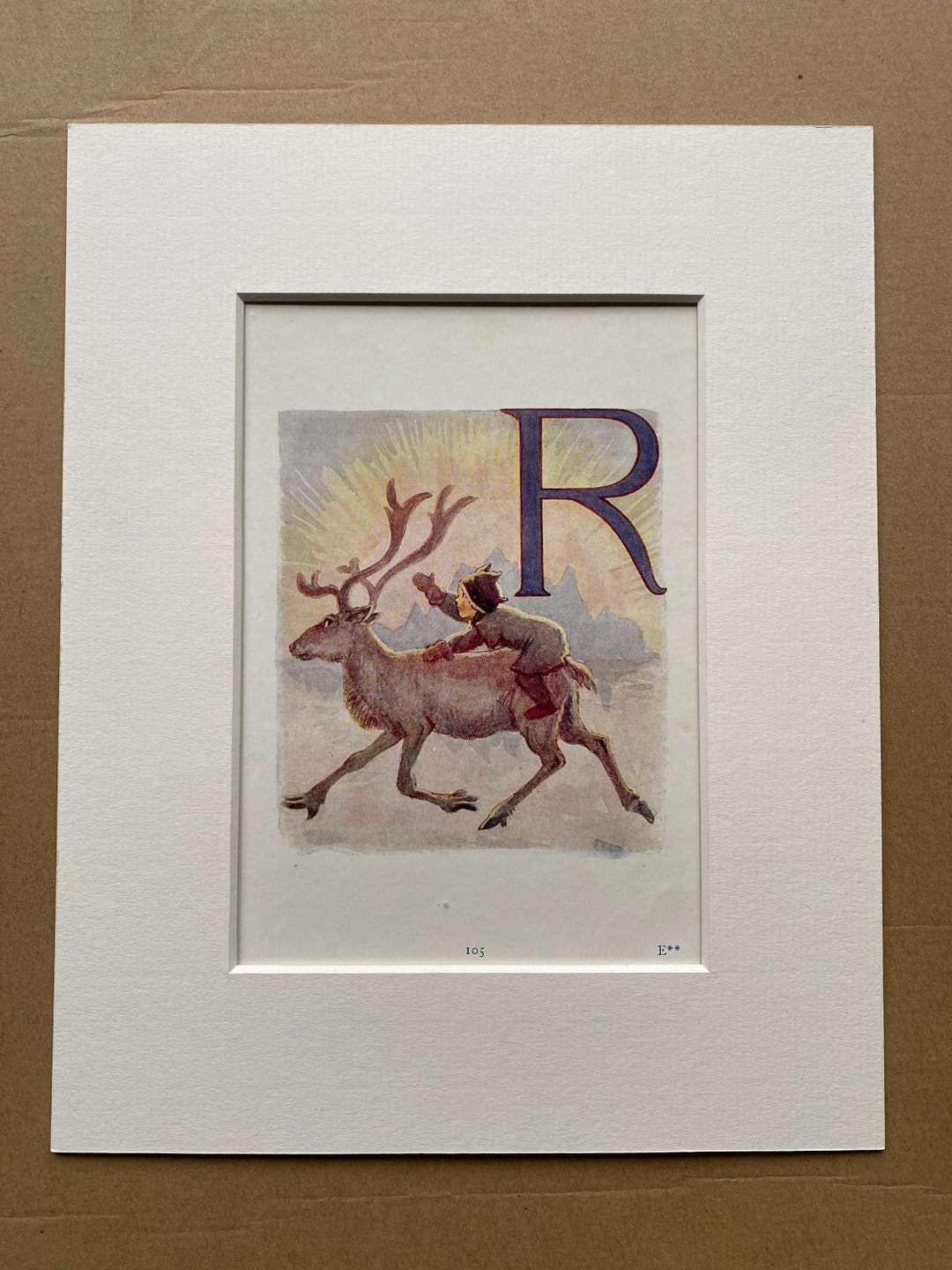 1920 Alphabet Letter R Reindeer Original Vintage Margaret Tarrant ...