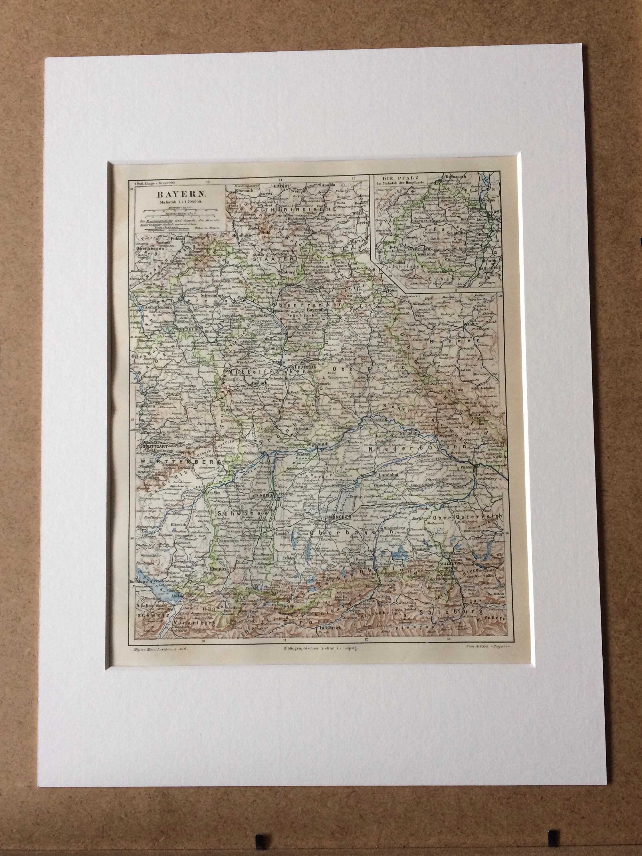 1894 Bayern Original Antique Map - Available Mounted and Matted ...