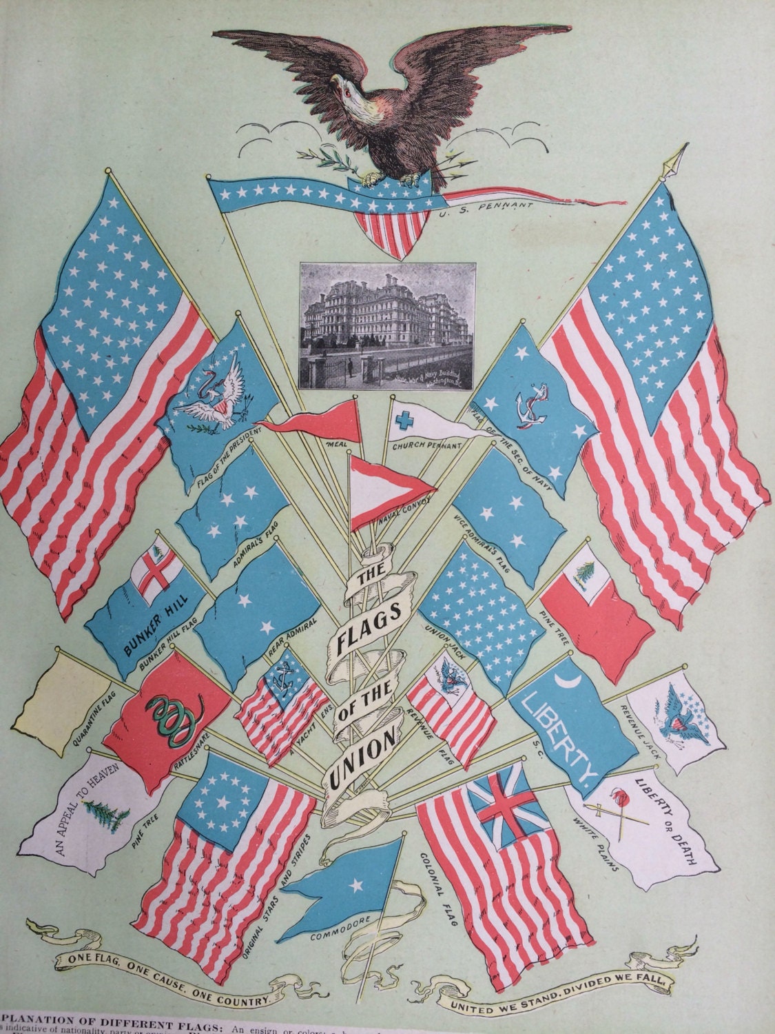1901 FLAGS of the UNION Original Antique Print, 11 x 14.5 inches, flag ...