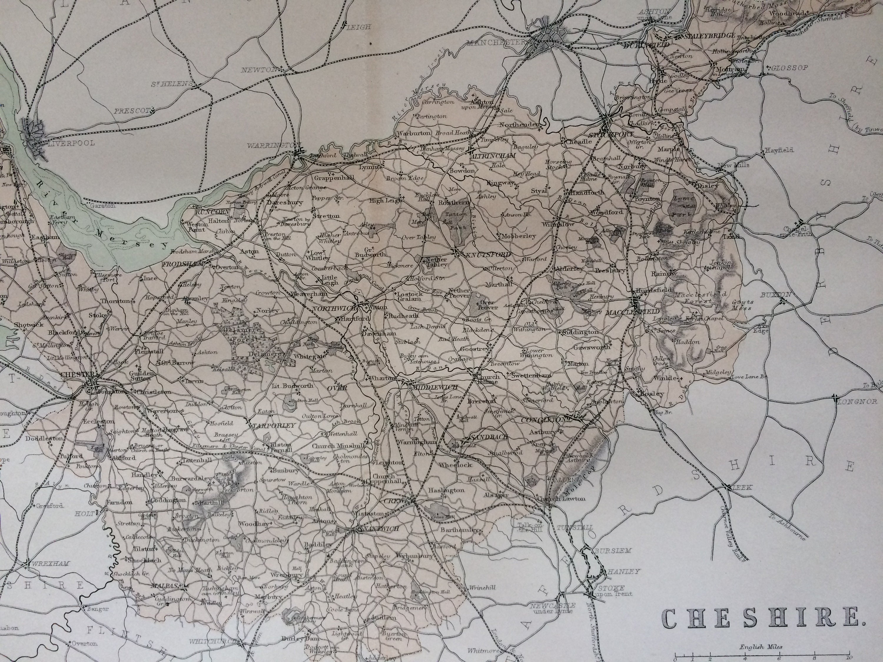 1868 CHESHIRE original antique map, english county, cartography ...