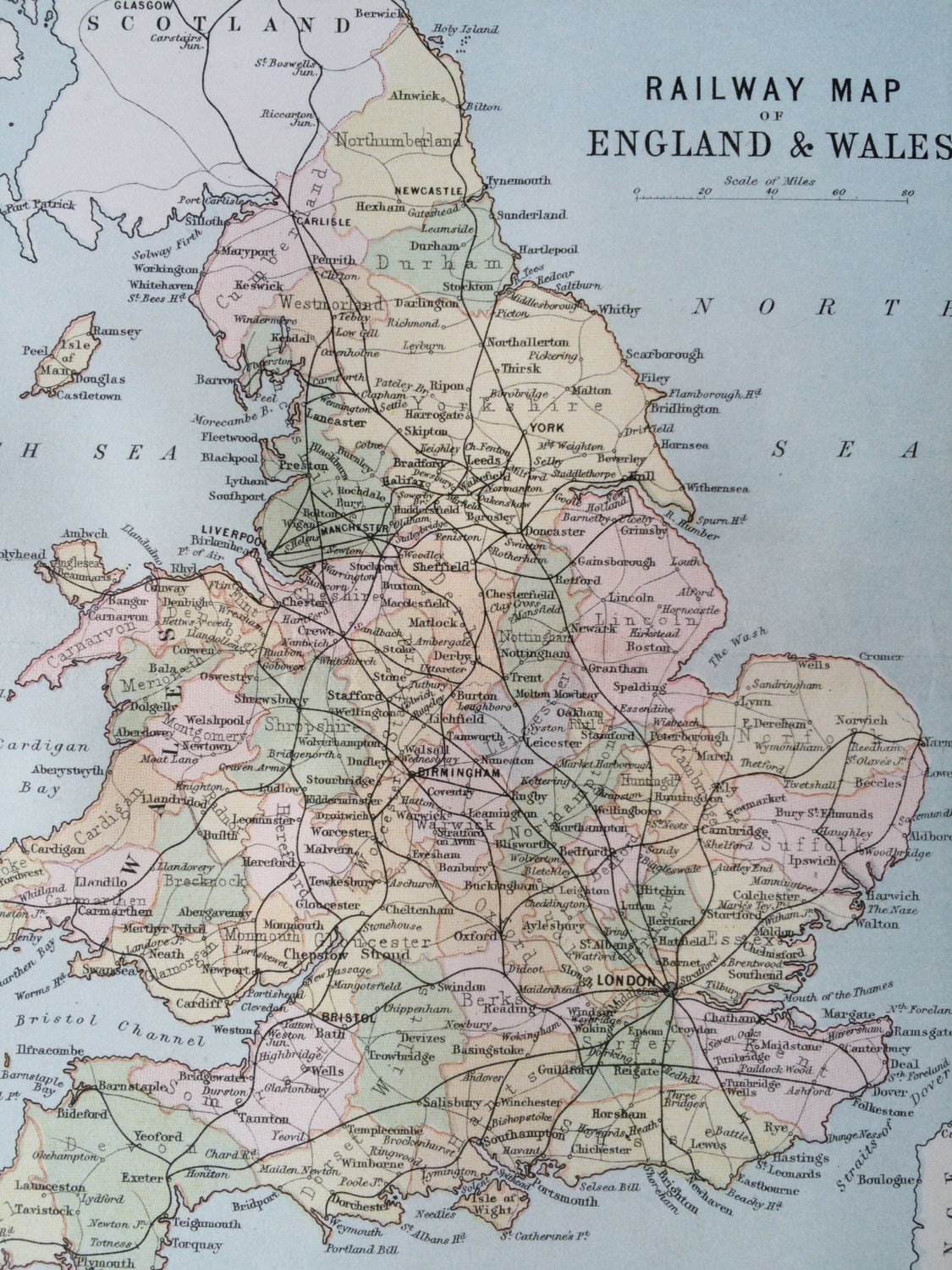 1882 RAILWAY Map of England & Wales original antique map, cartography ...