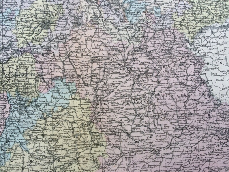 1892 SOUTH GERMANY Original Antique Map Nouvel Atlas - Etsy UK