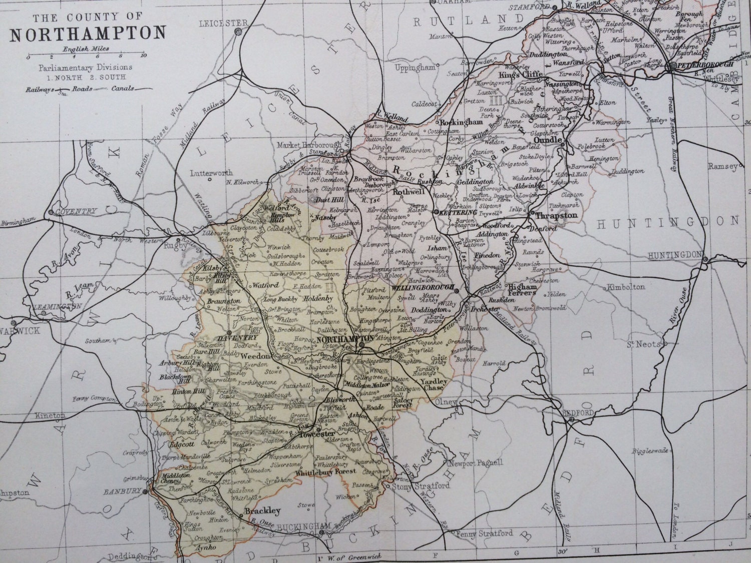 1882 Northamptonshire Original Antique Map - Mounted and Matted ...