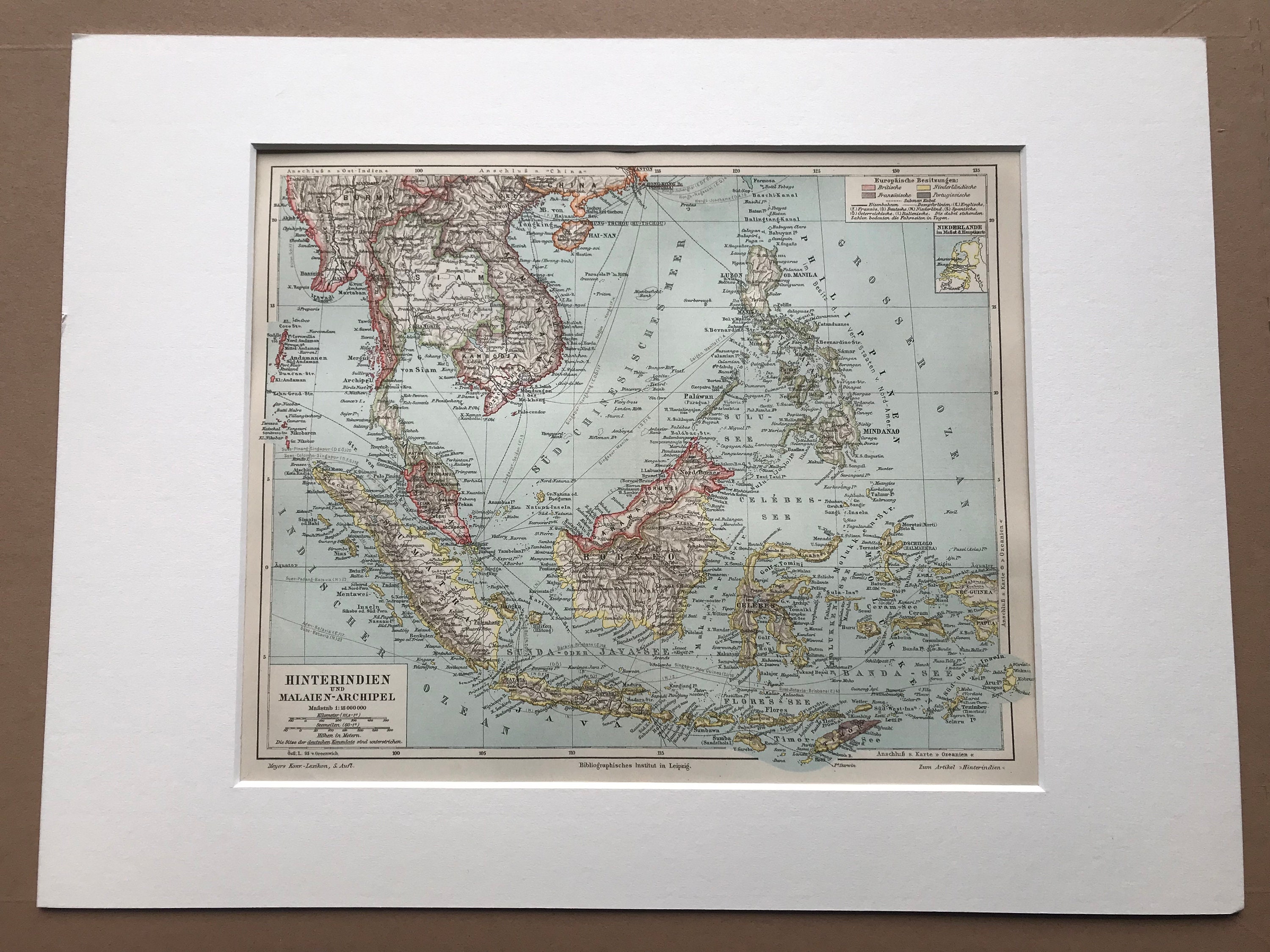 1897 Southeast Asia Original Antique Map - Available Mounted and Matted ...