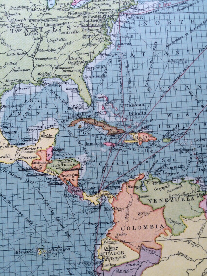 1920 The Pacific Ocean mercantile marine map - extra large original ...