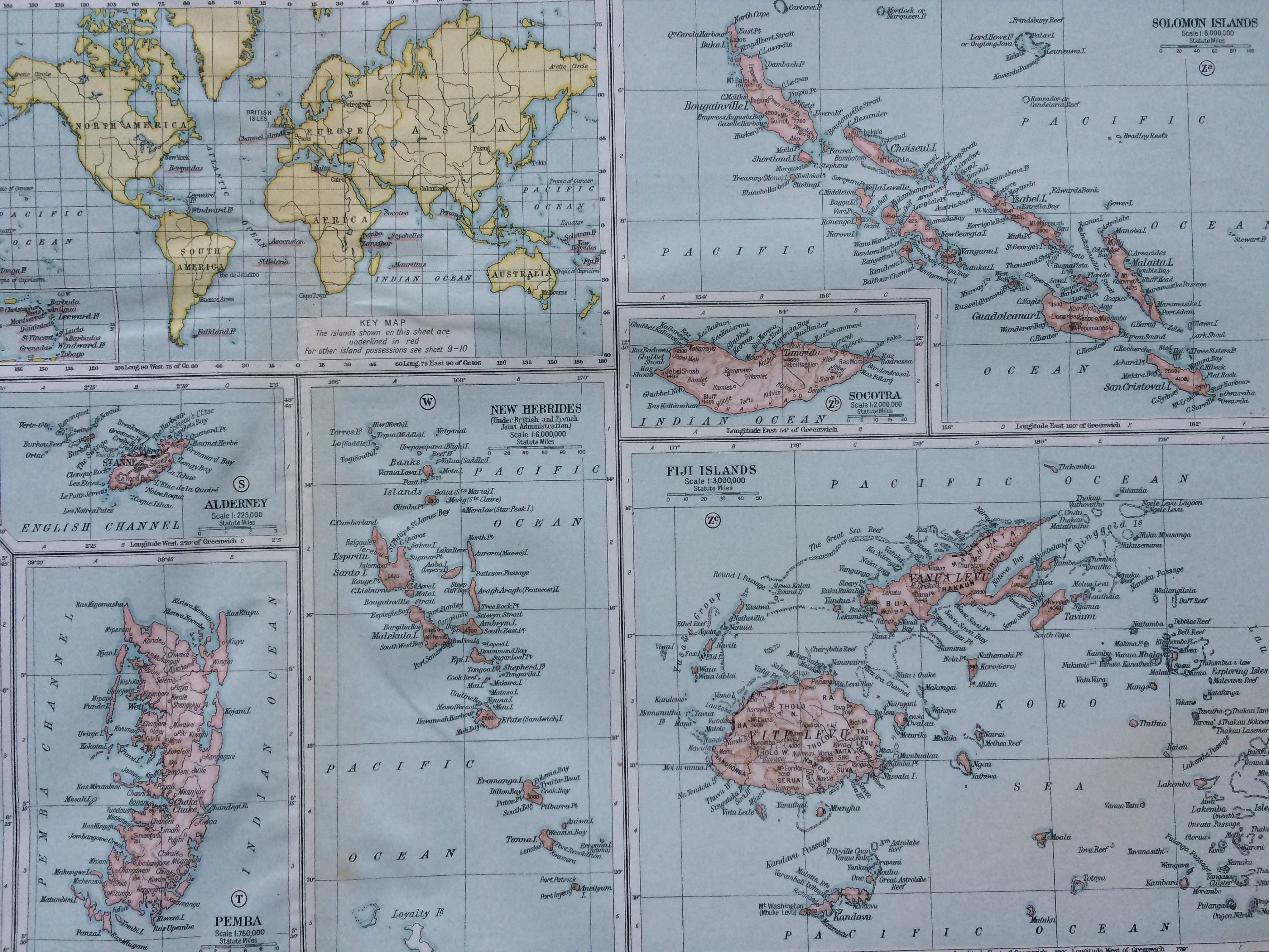1920 British Island Possessions Extra Large Original Antique Map - Fiji ...