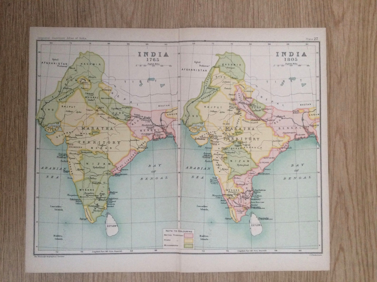 1908 India Historical Map showing India in 1765 and 1805 | Etsy
