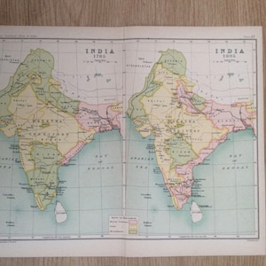1908 India Historical Map Showing India in 1765 and 1805 Original ...