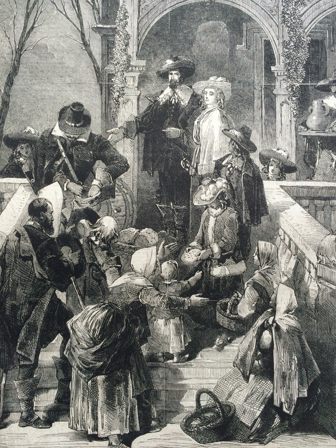 1855 Old English Christmas Almsgiving Original Antique Engraving From ...