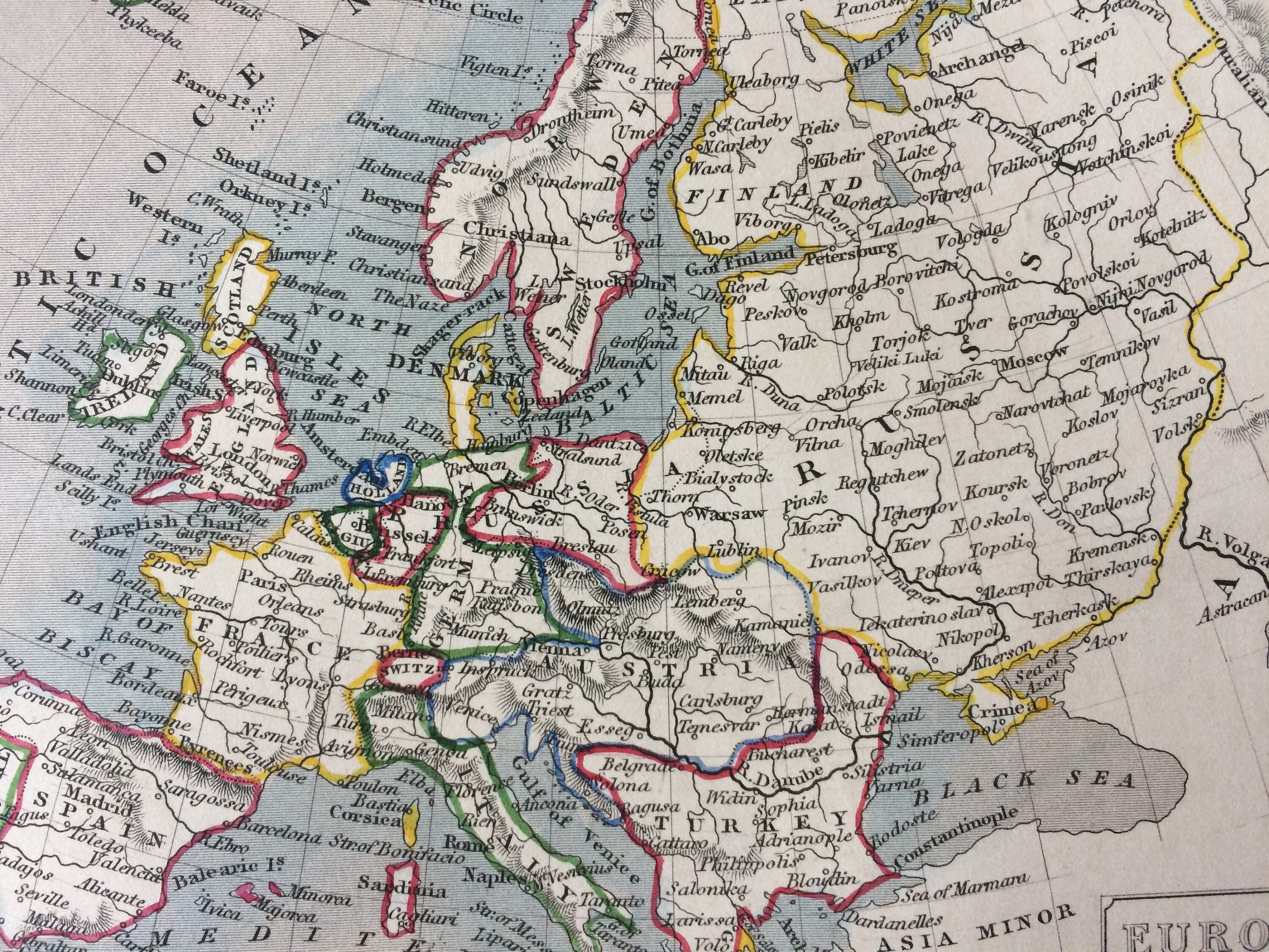 1848 Europe Original Antique Hand-Coloured Engraved Map | Etsy