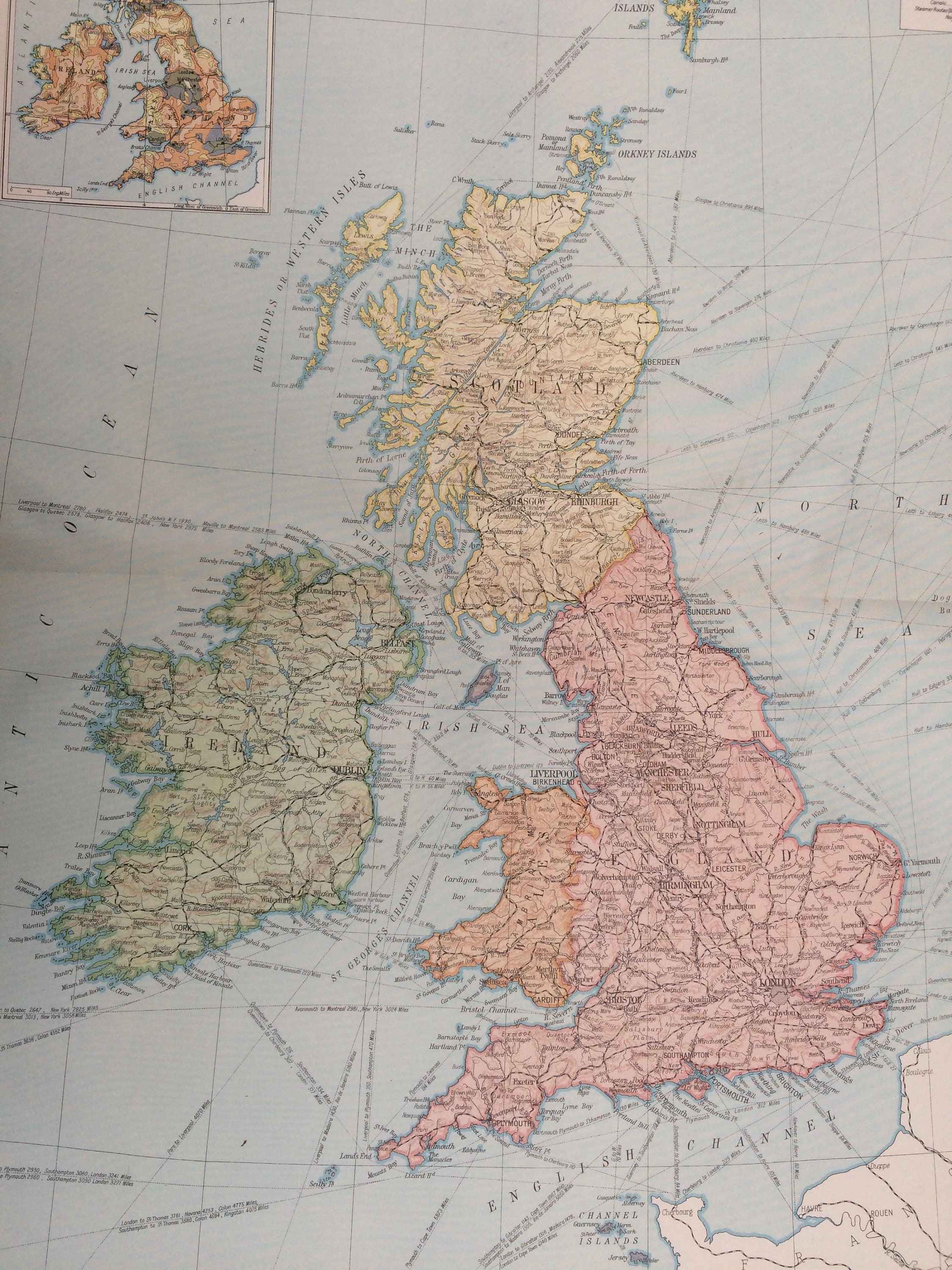 1920 British Isles (Political) Extra Large Original Antique Map with ...