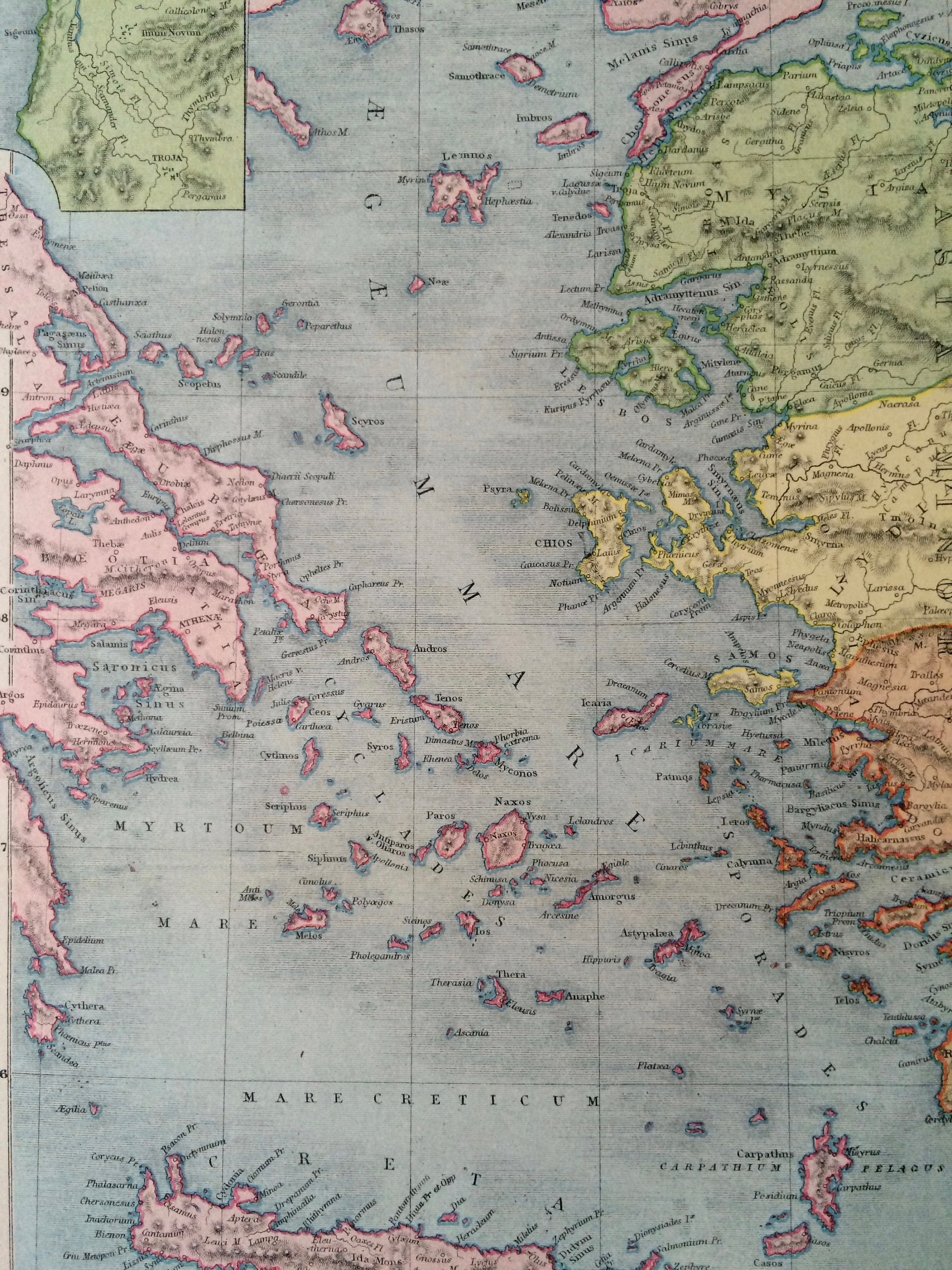 1908 Aegean Islands Original Antique Classical History Map - Greece ...
