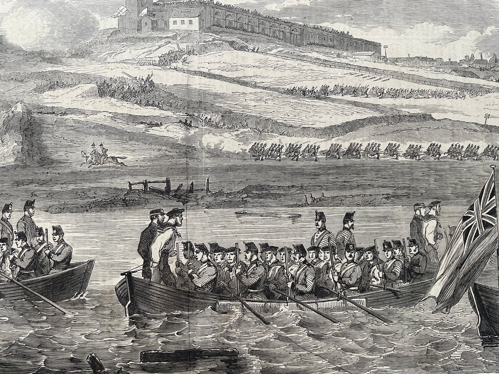 1864 the Siege Operations in St Mary's Creek, Chatham - Boats Advancing ...