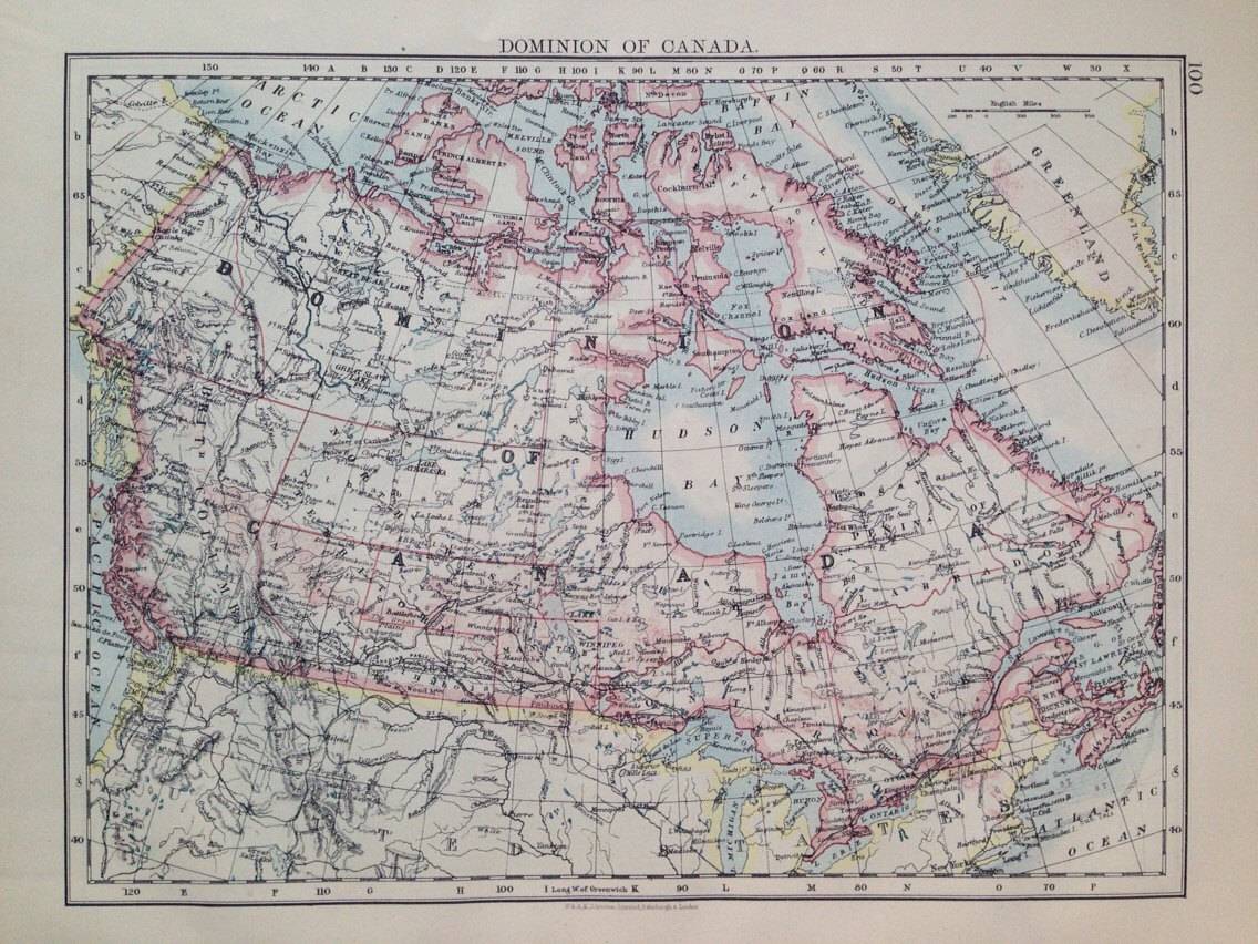 1906 DOMINION OF CANADA original antique map, historical, double-sided ...