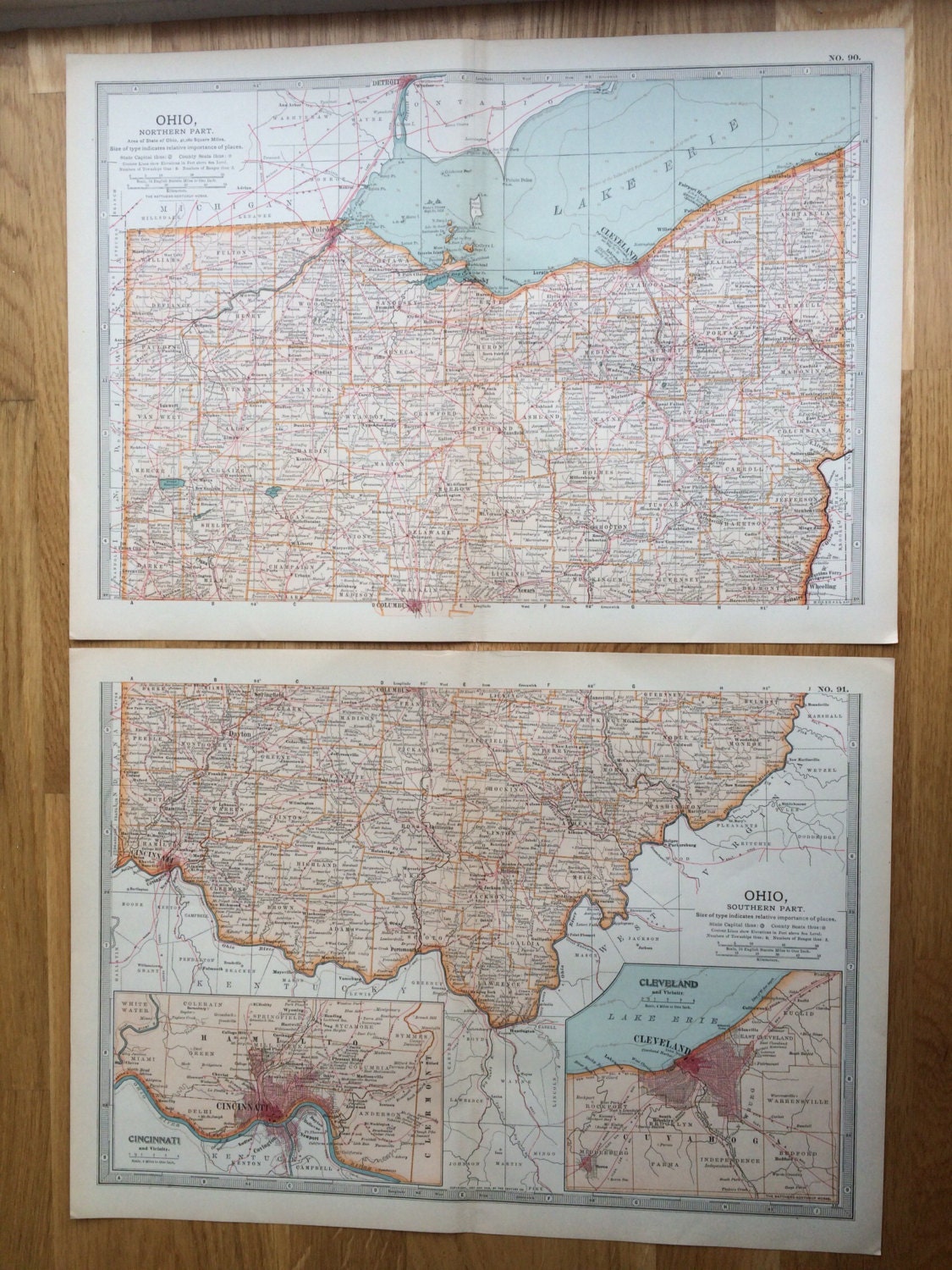 1903 Ohio Original Large Antique Map Set - US State Map - OH - Wall Map ...