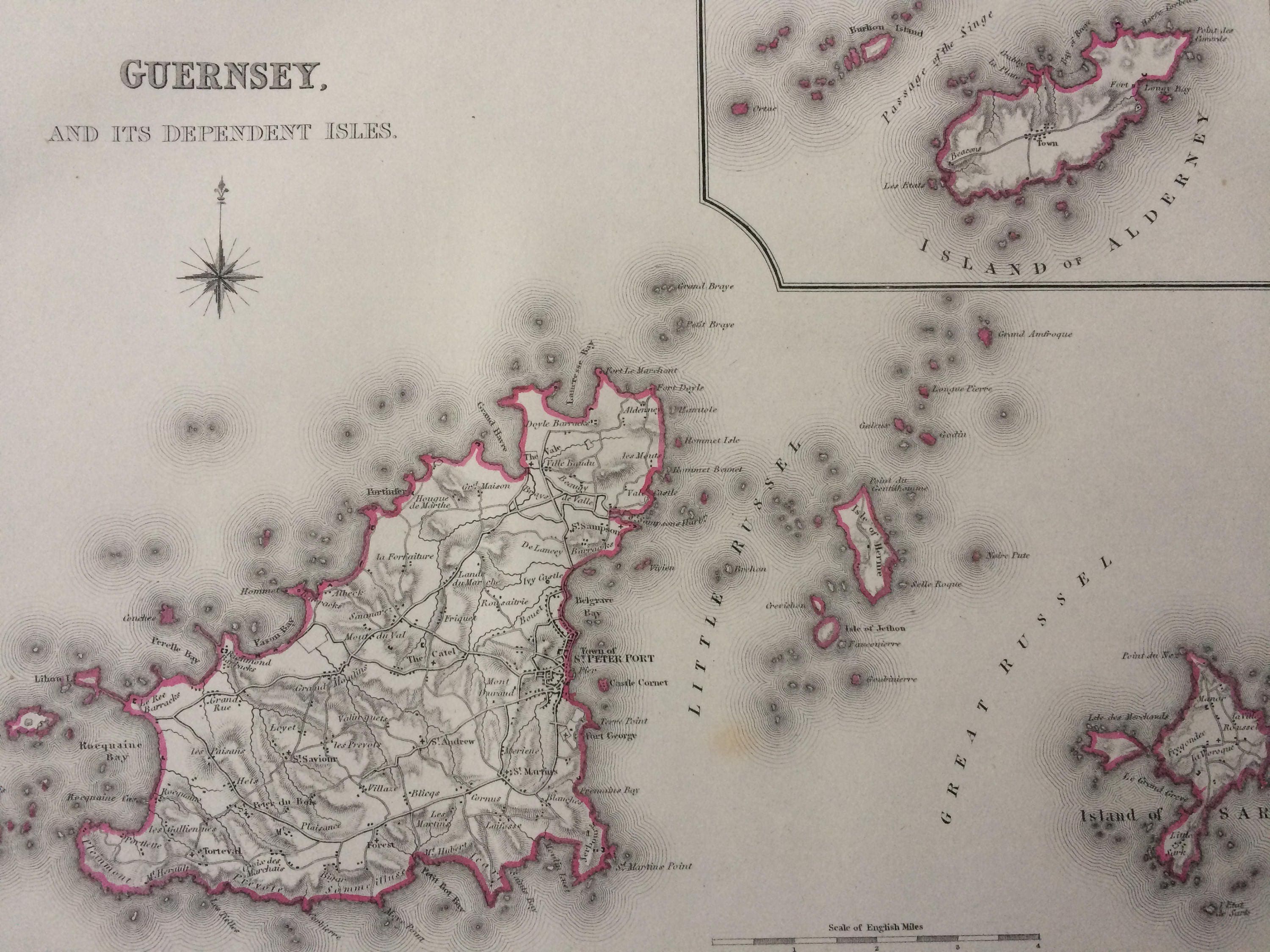 1845 Guernsey and its dependent Isles Original Antique Hand-Coloured ...