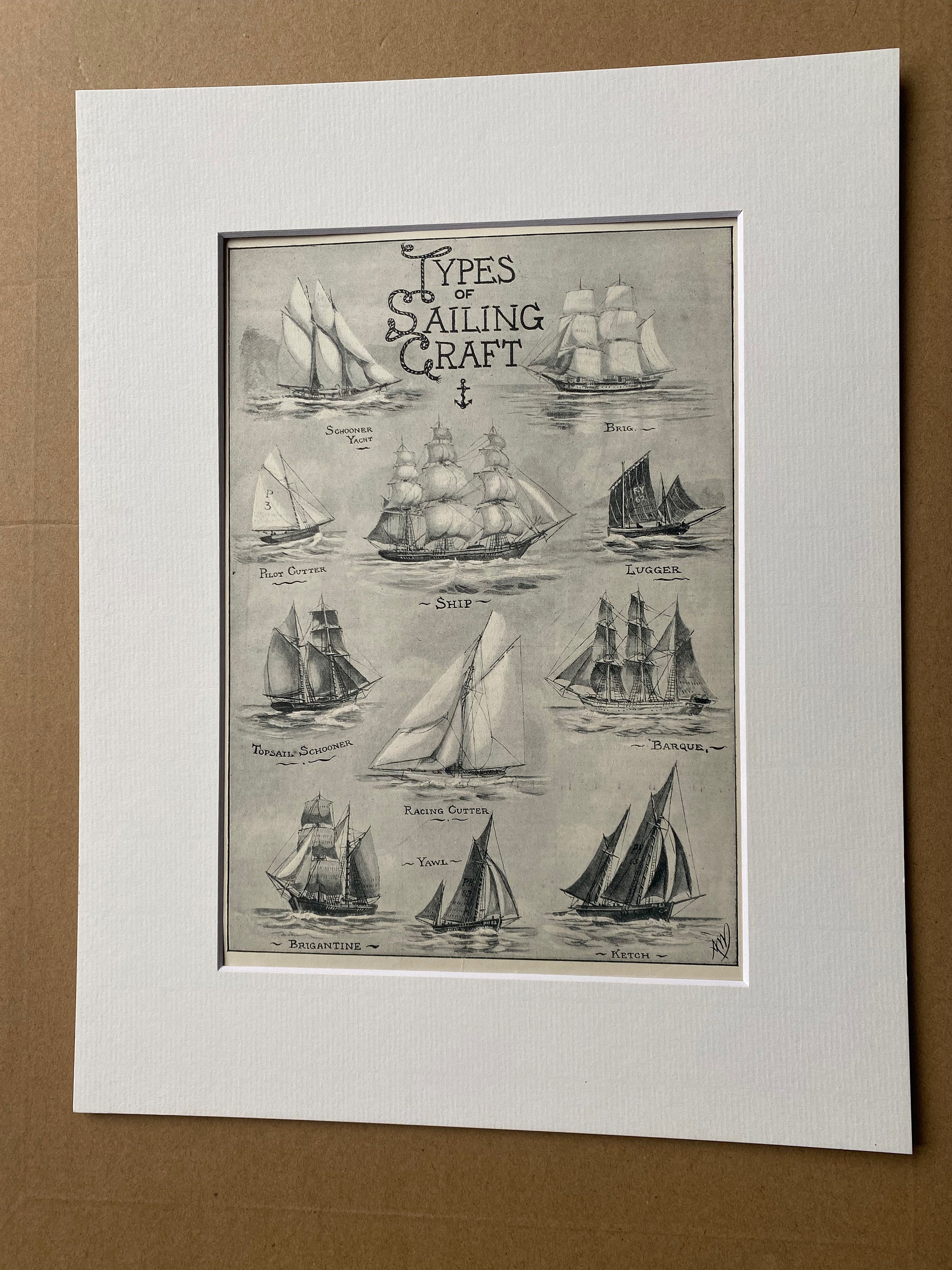1910 Types of Sailing Craft Original Antique Print - Sailing Boat ...