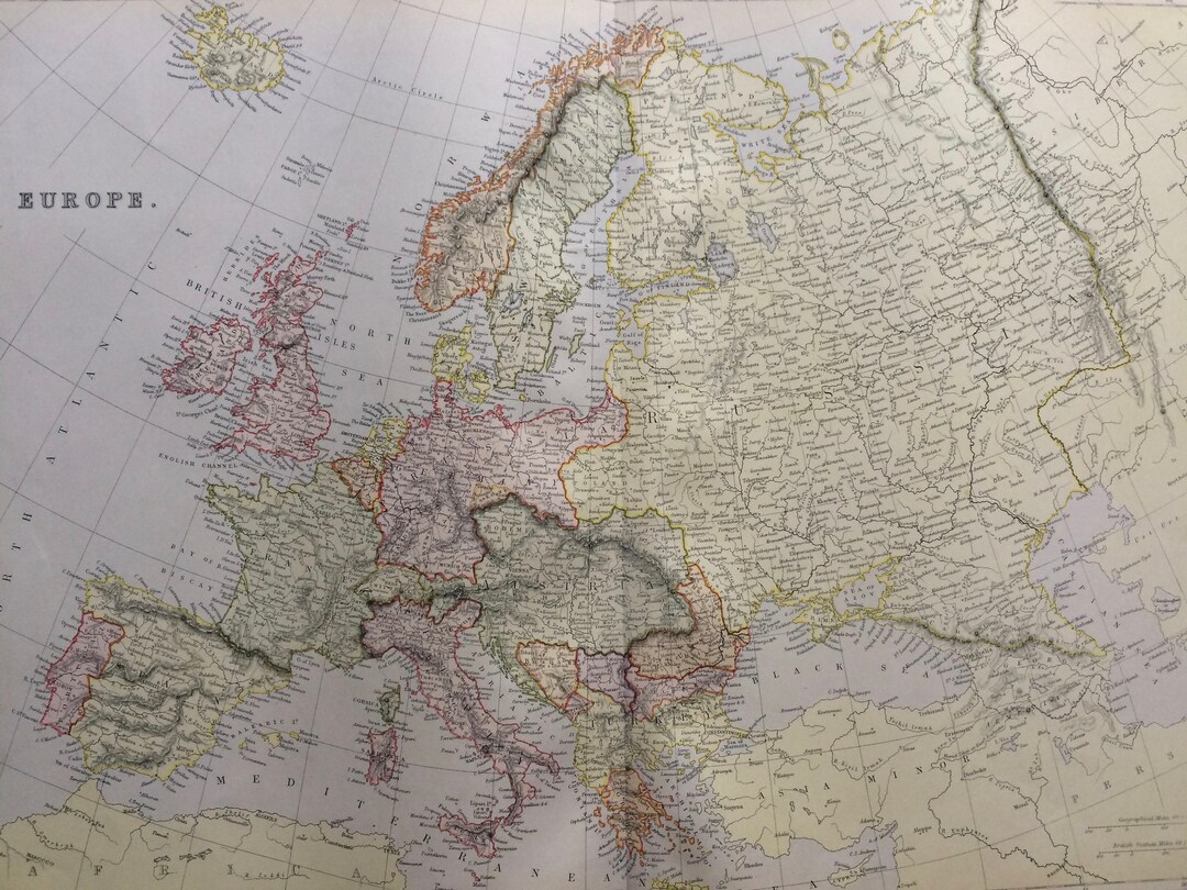 1882 EUROPE Large Original Antique Map 15 X 22 Inches Home - Etsy