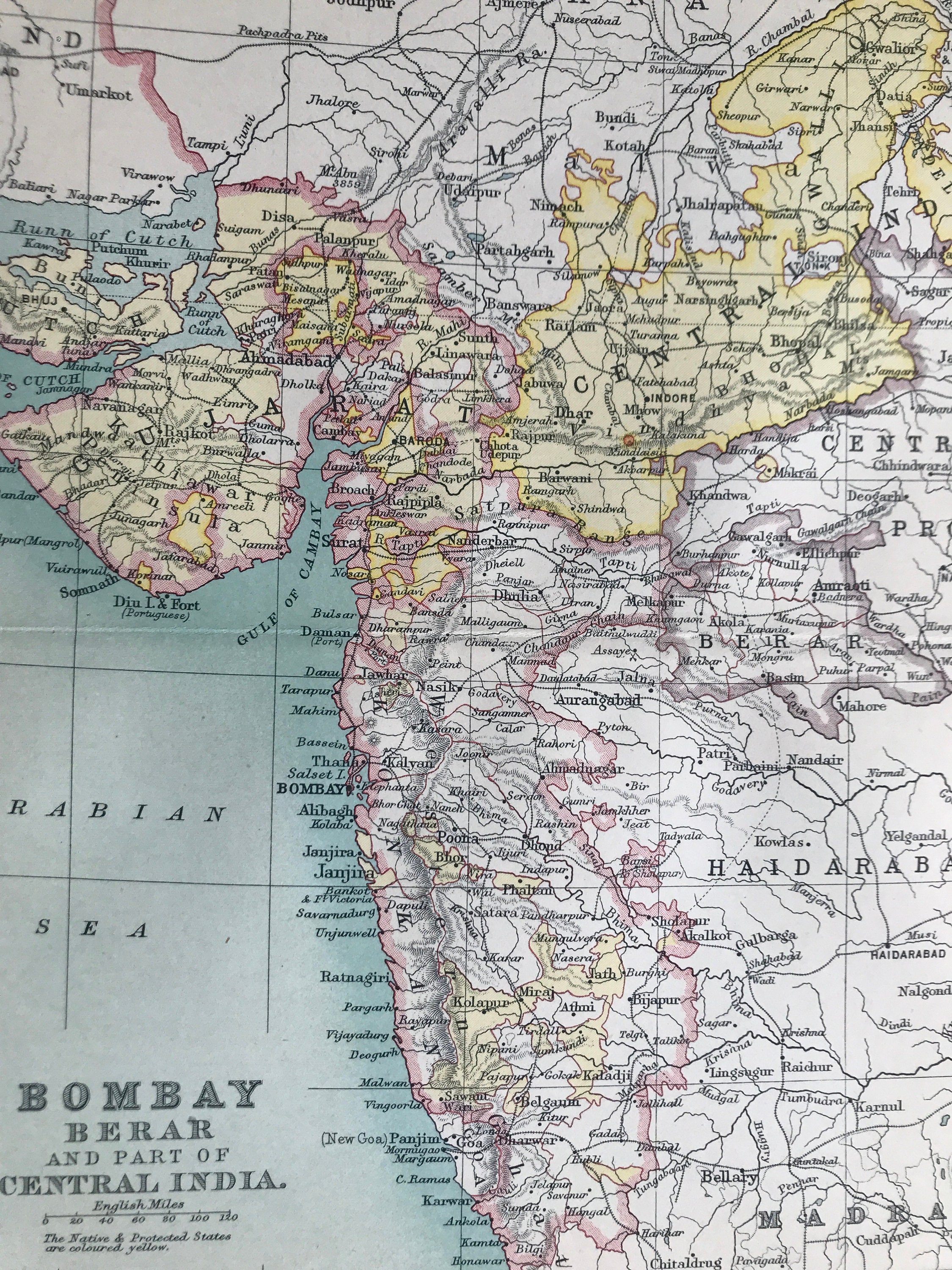 1912 Bombay, Berar and part of Central India Original Antique Map ...