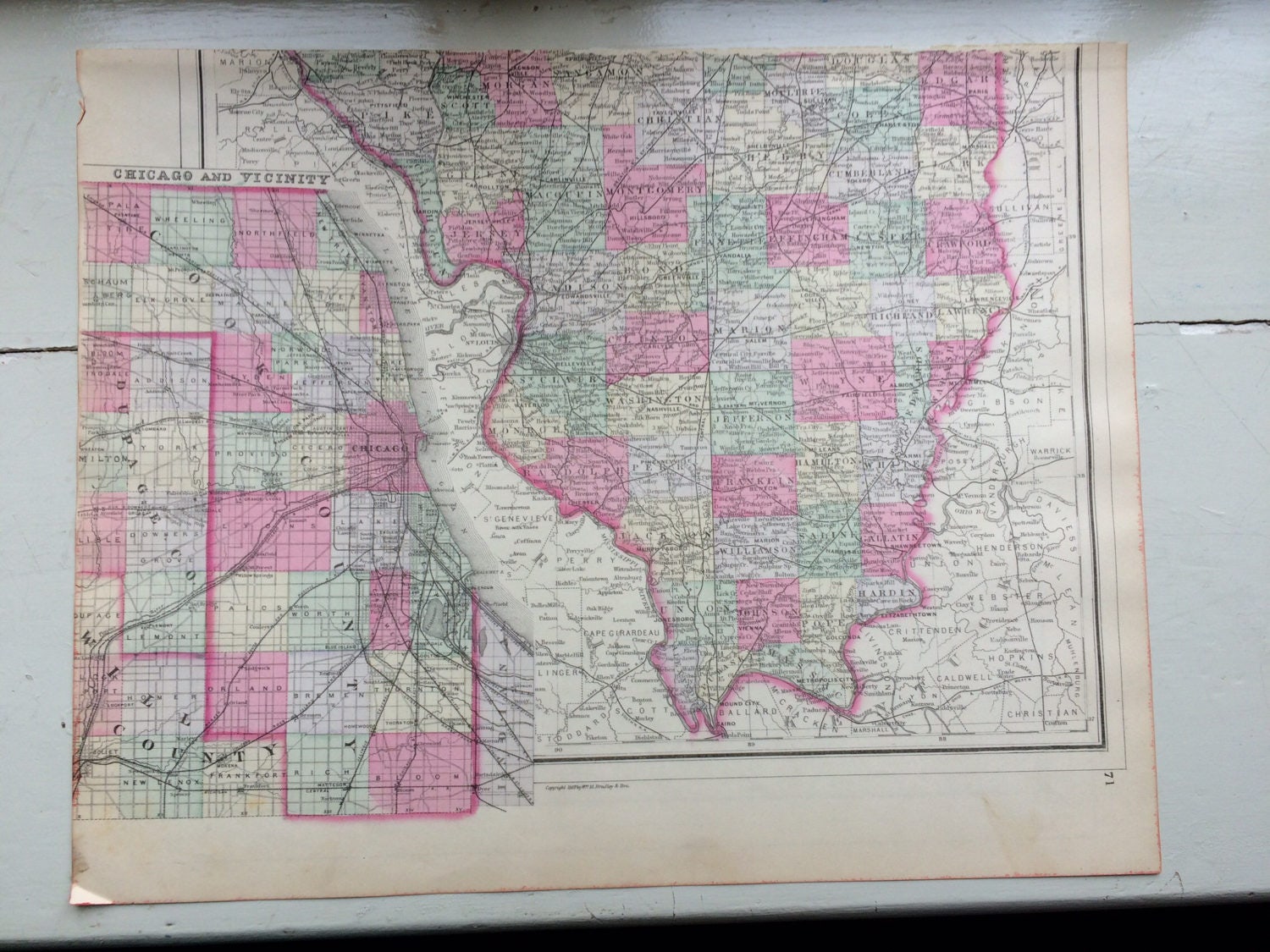 1888 CHICAGO original antique Mitchell Map - City Plan - City Map ...