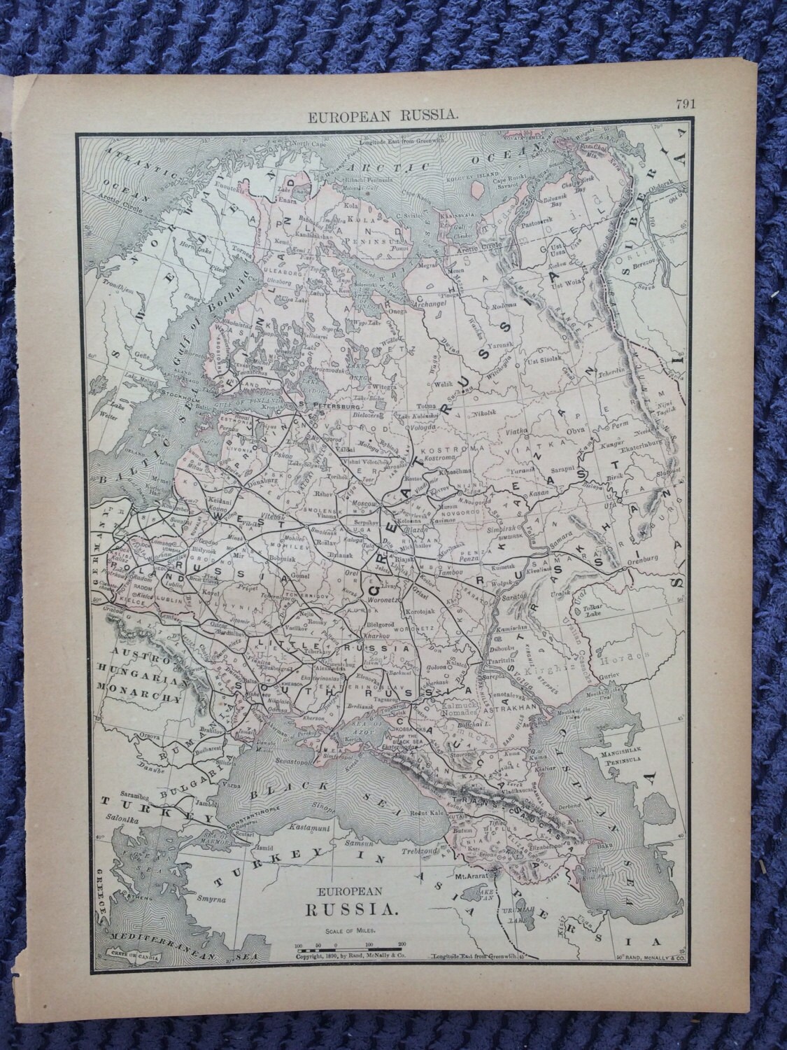 1891 RUSSIA (European) Original Antique Map, 8.5 x 11.5 inches, Rand ...