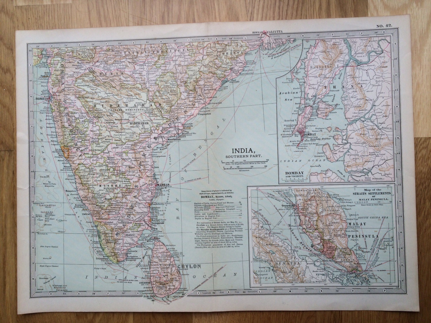 1903 INDIA (Southern part) Original Large Antique Map - Wall Map - Home ...