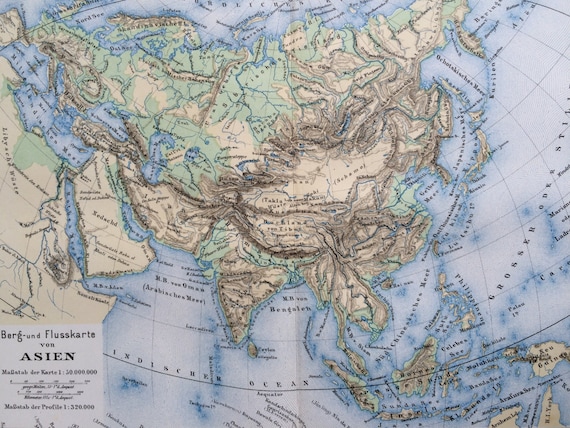 Globes & Maps 1880 Vintage Map of Asia Home Décor Home & Living etna.com.pe