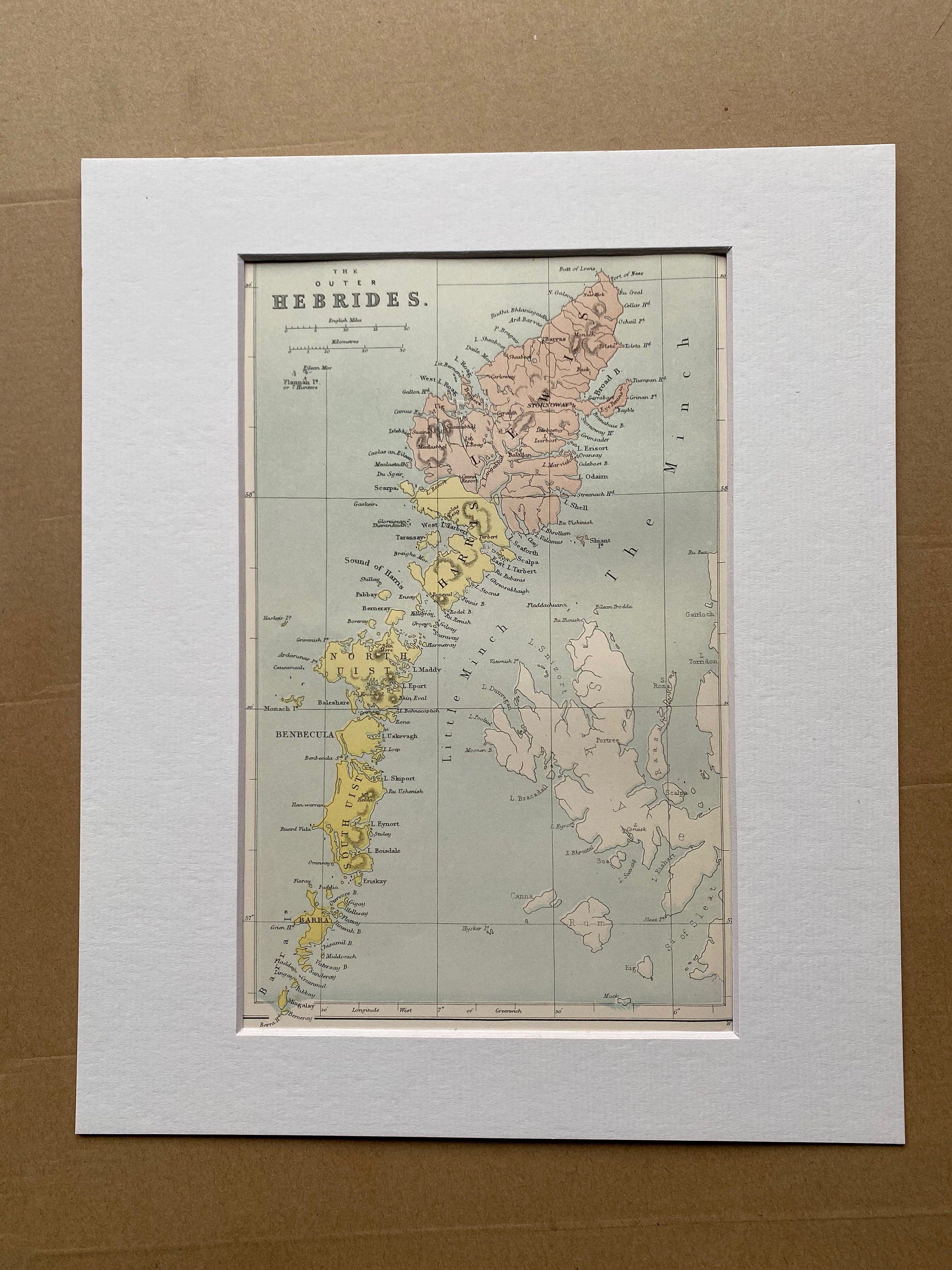 1868 The Outer Hebrides Original Antique Map - Scotland - Mounted and ...
