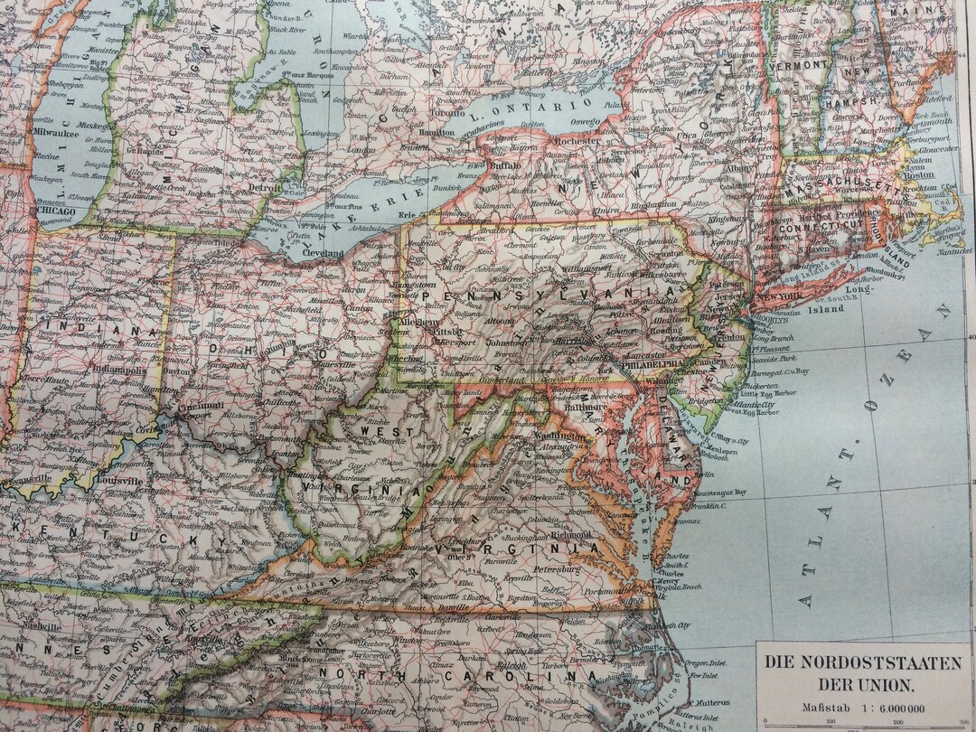 1897 United States (north East States of the Union) Original Antique ...