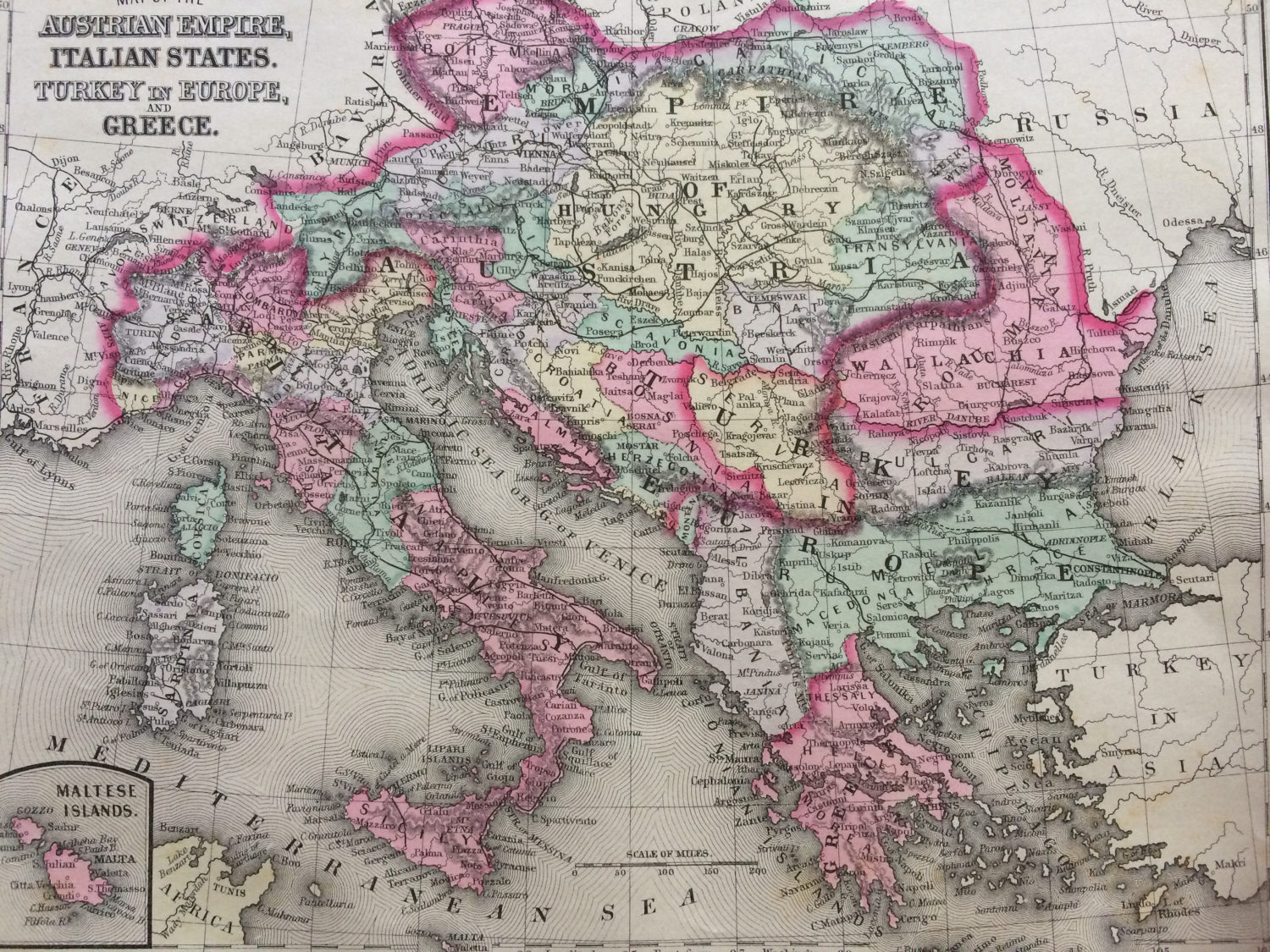 1888 Austrian Empire, Italian States, Turkey in Europe and Greece large ...