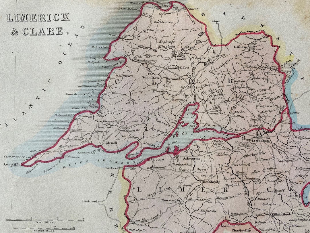 1840 Limerick & Clare Original Antique Map County Map - Etsy