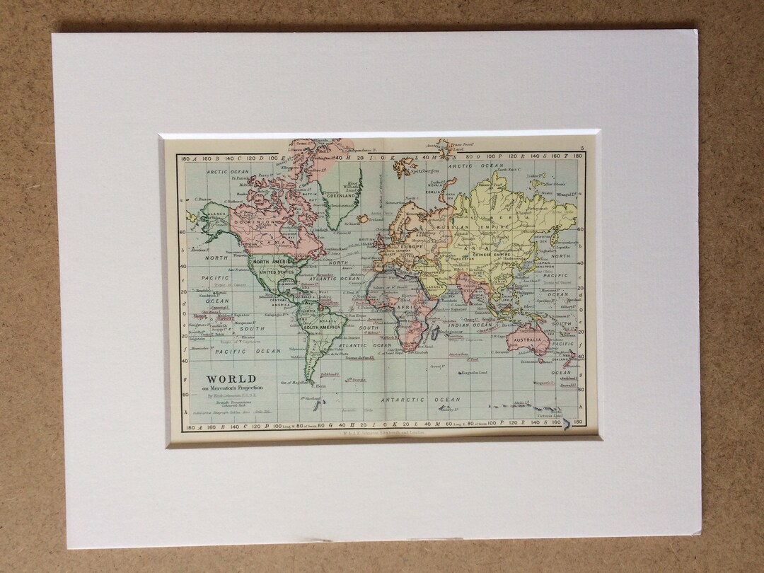 1895 World on Mercator's Projection Original Antique Map - Etsy