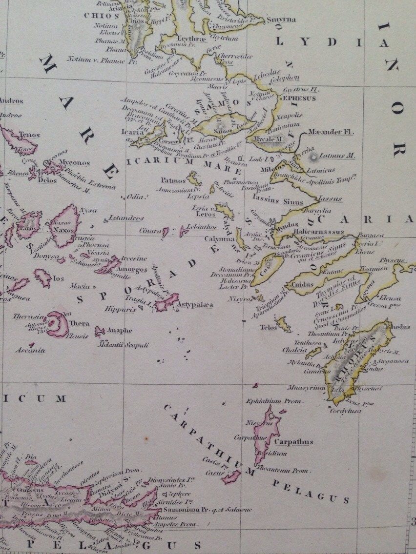 1865 CRETA et Insulae Aegaei Maris Original Antique Hand-Coloured ...