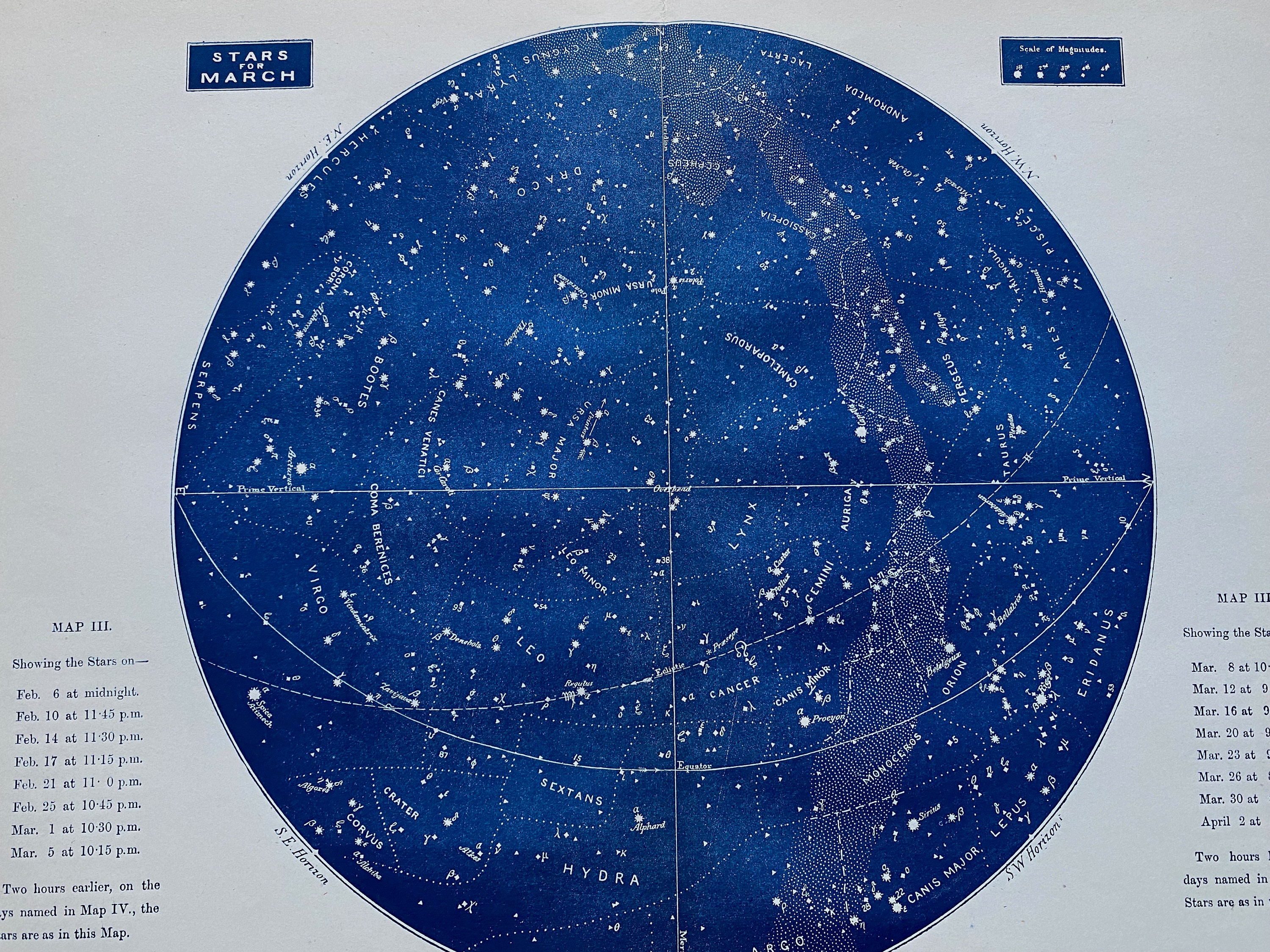 1884 March Star Map Original Antique Print - Astronomy - Astrology ...