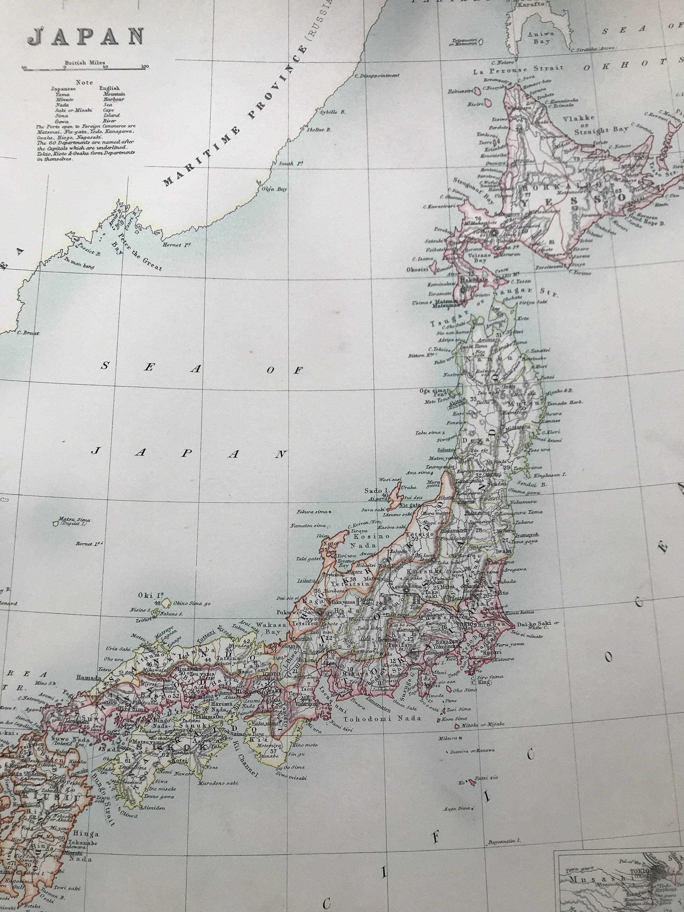 1898 Japan Large Original Antique A & C Black Map with reference of ...