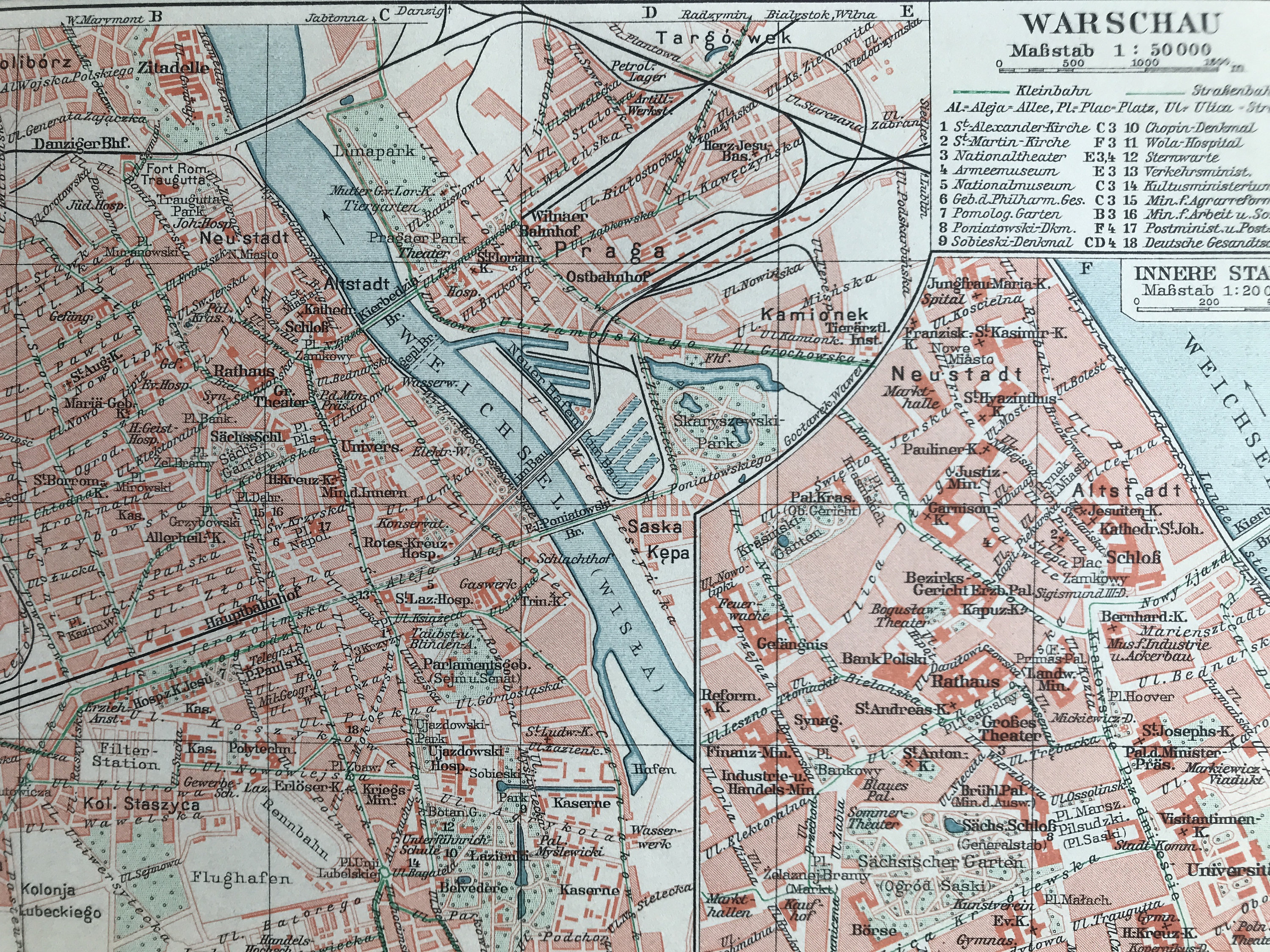 1924 Warsaw Original Antique Map - Mounted and Matted - Poland - City ...