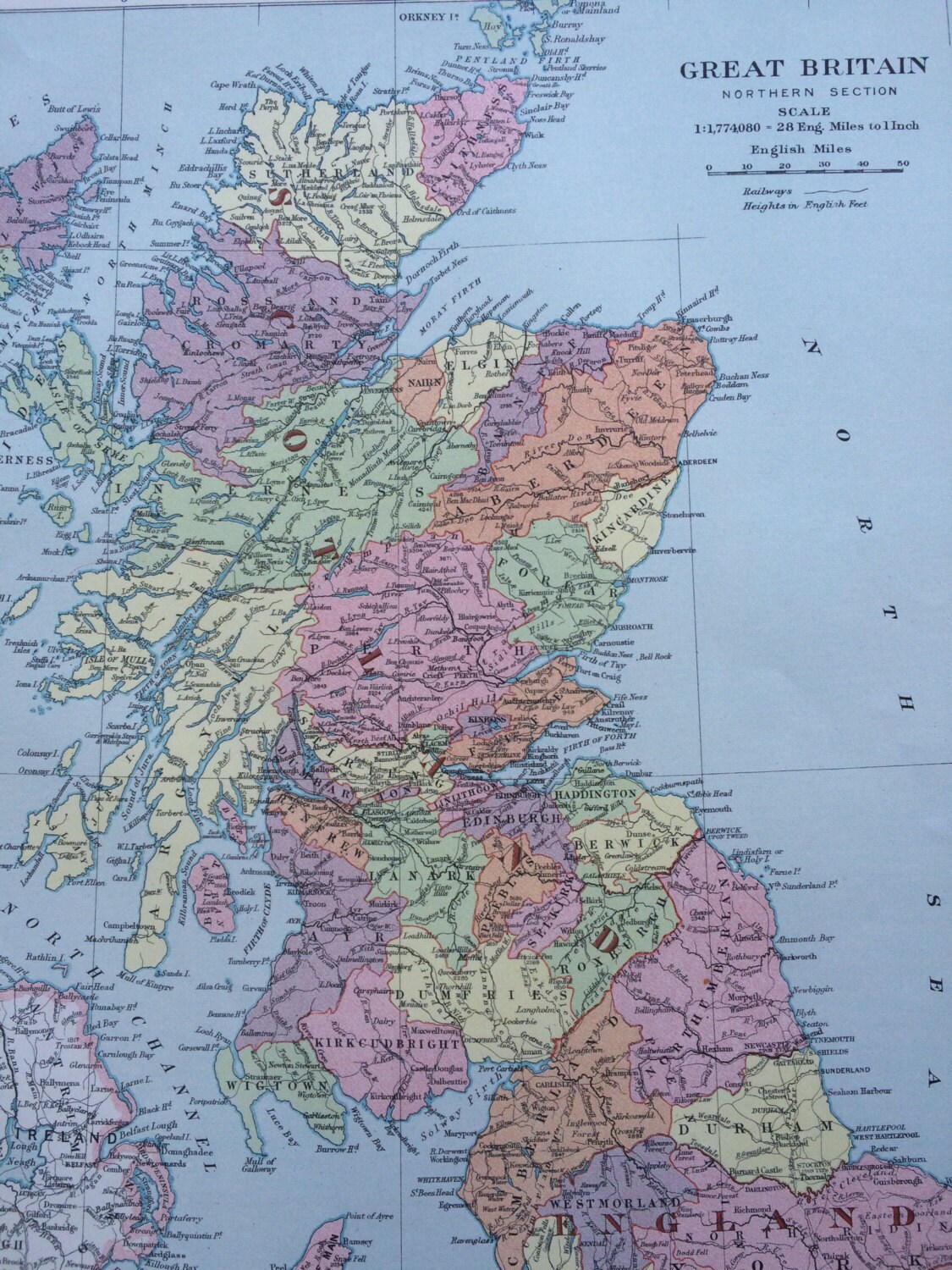 1920 GREAT BRITAIN (North) Original Vintage Map, 12 x 14.5 inches ...