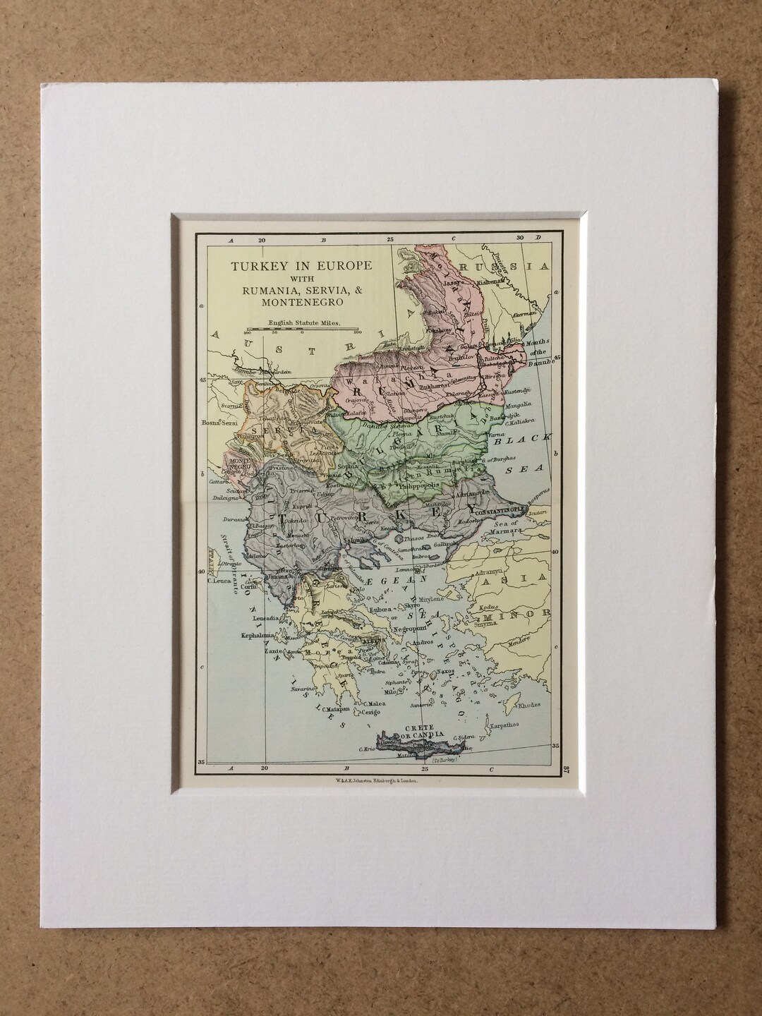 1895 Balkans Original Antique World Map Mounted and Matted 8 X 10 ...