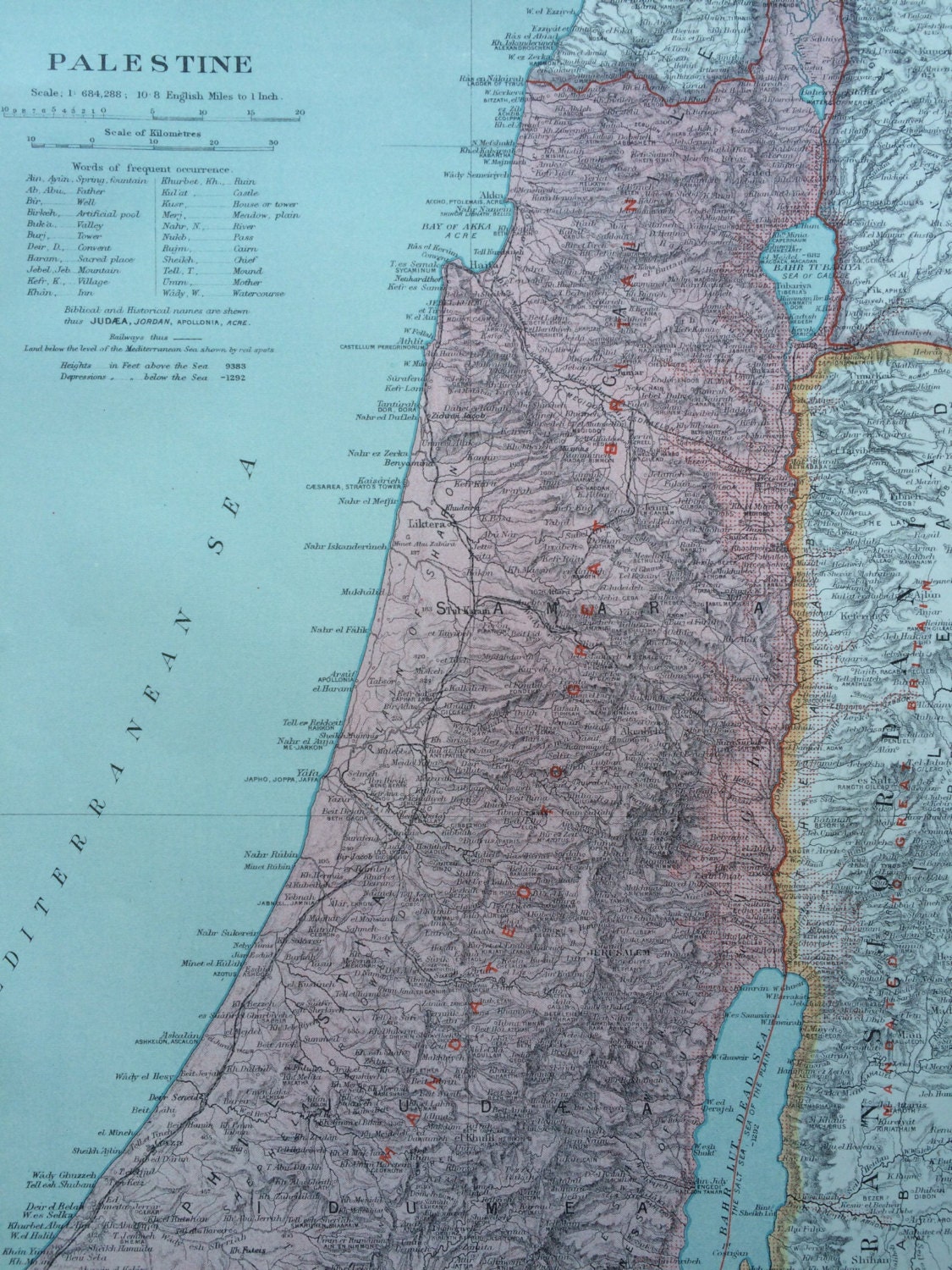 1920 PALESTINE Original Vintage Map, 12 x 14.5 inches, historical wall ...
