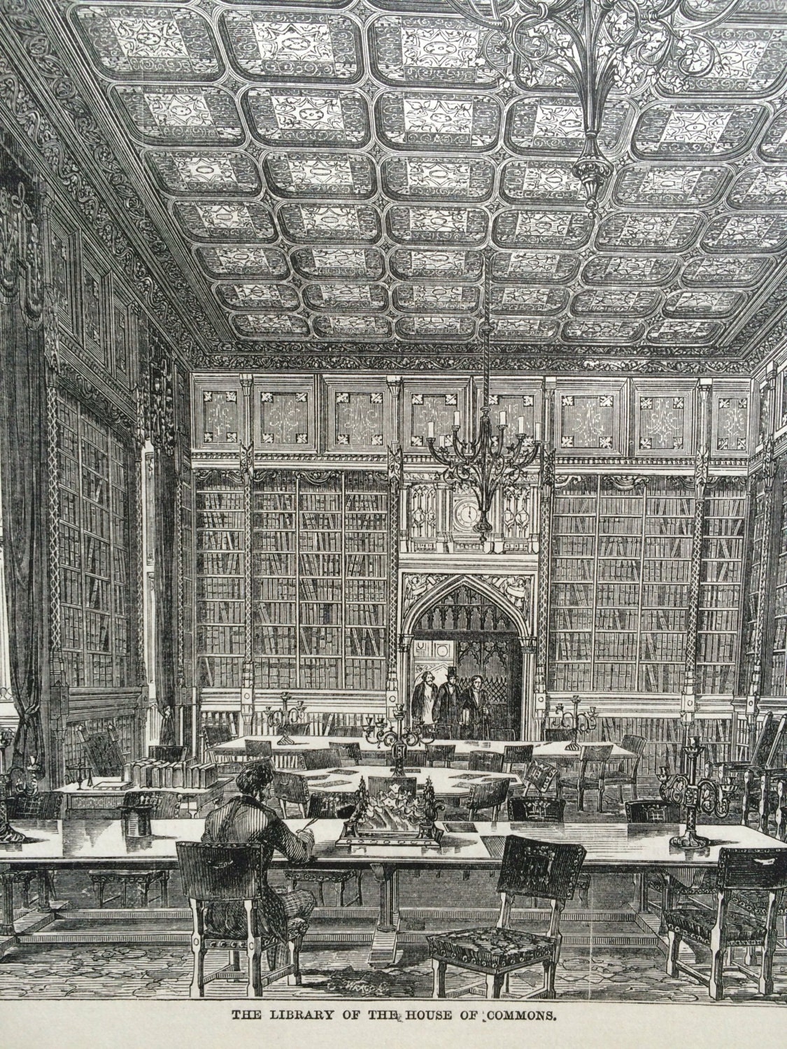 1858 The Library of the House of Commons Original Antique Engraving ...