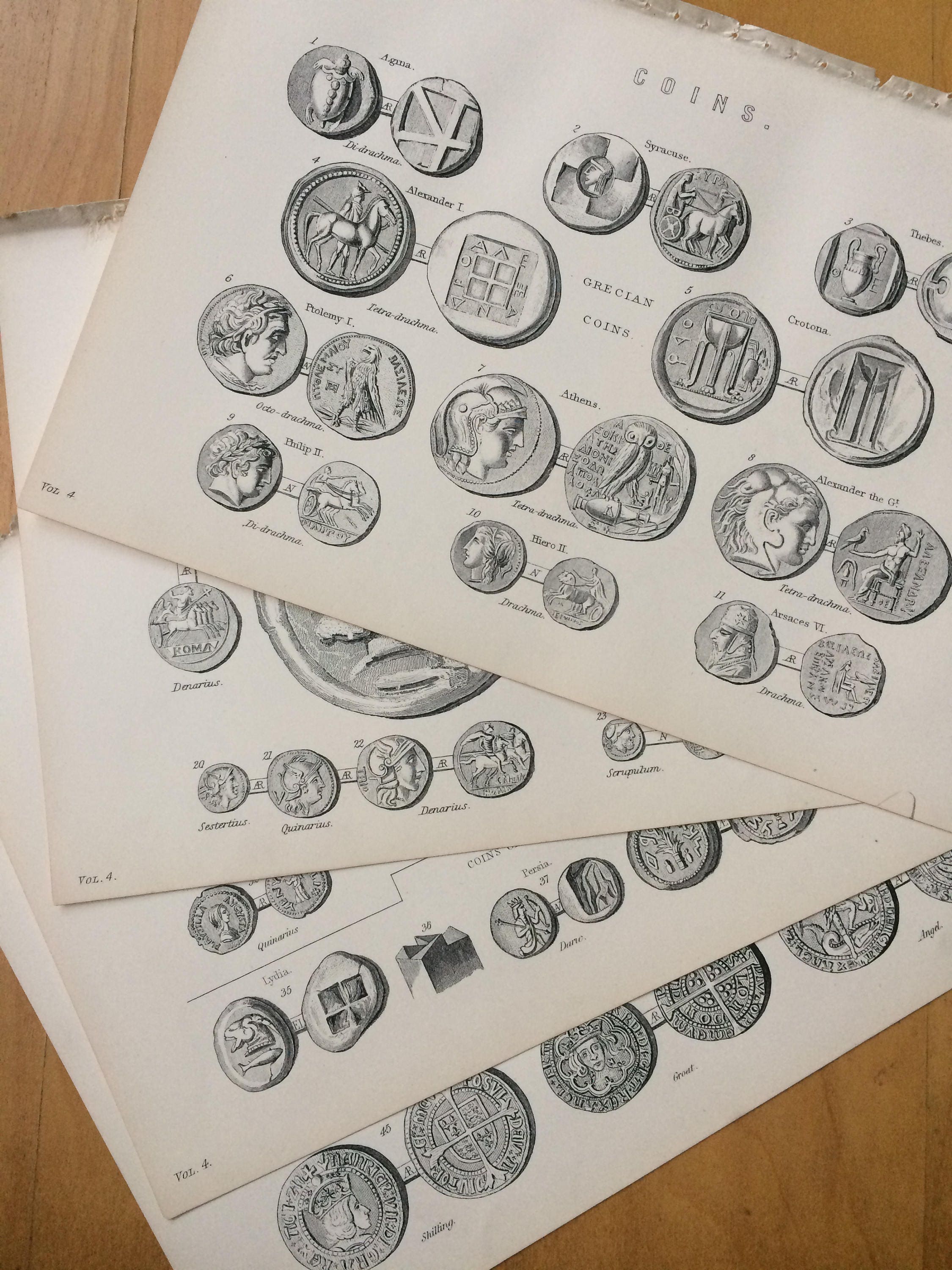 1891 Coins Set of 4 Original Antique Steel Engravings - Wall Decor ...