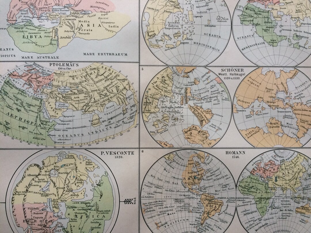 1895 History of Geography Original Antique Map Available Framed ...