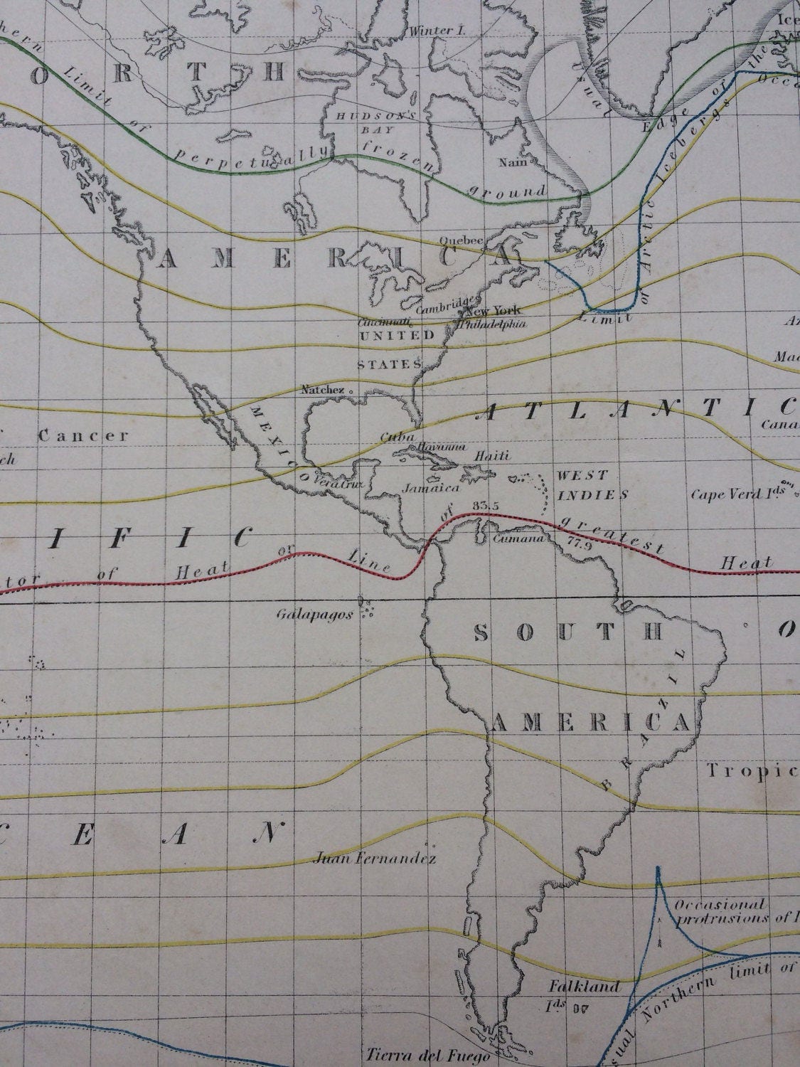 1859 large rare original antique A & C Black Map - Chart of Isothermal ...