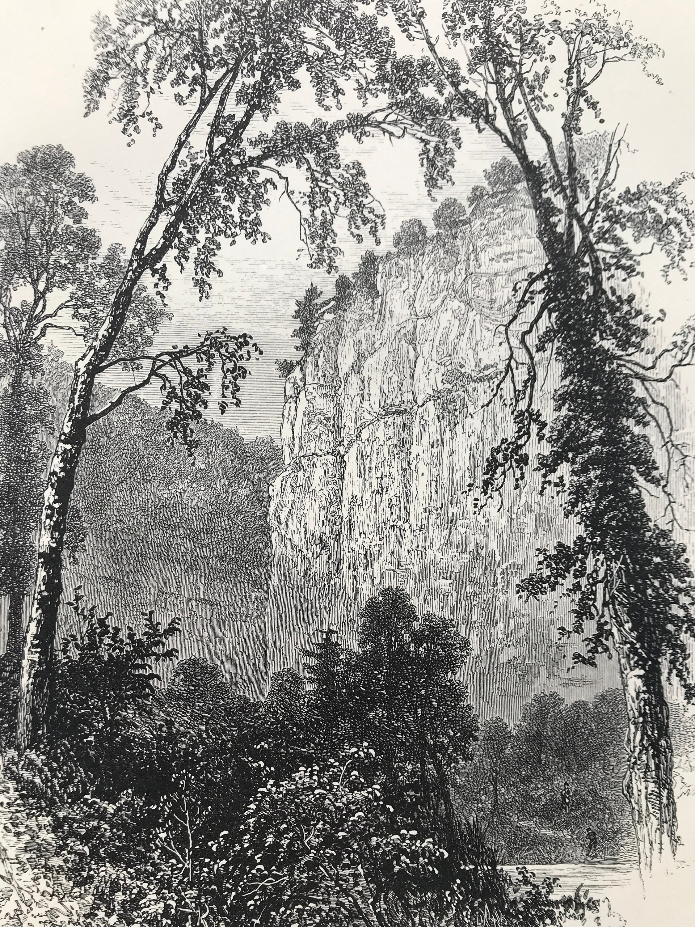 1876 Chee Tor, Chee Dale Original Antique Wood Engraving - Mounted and ...