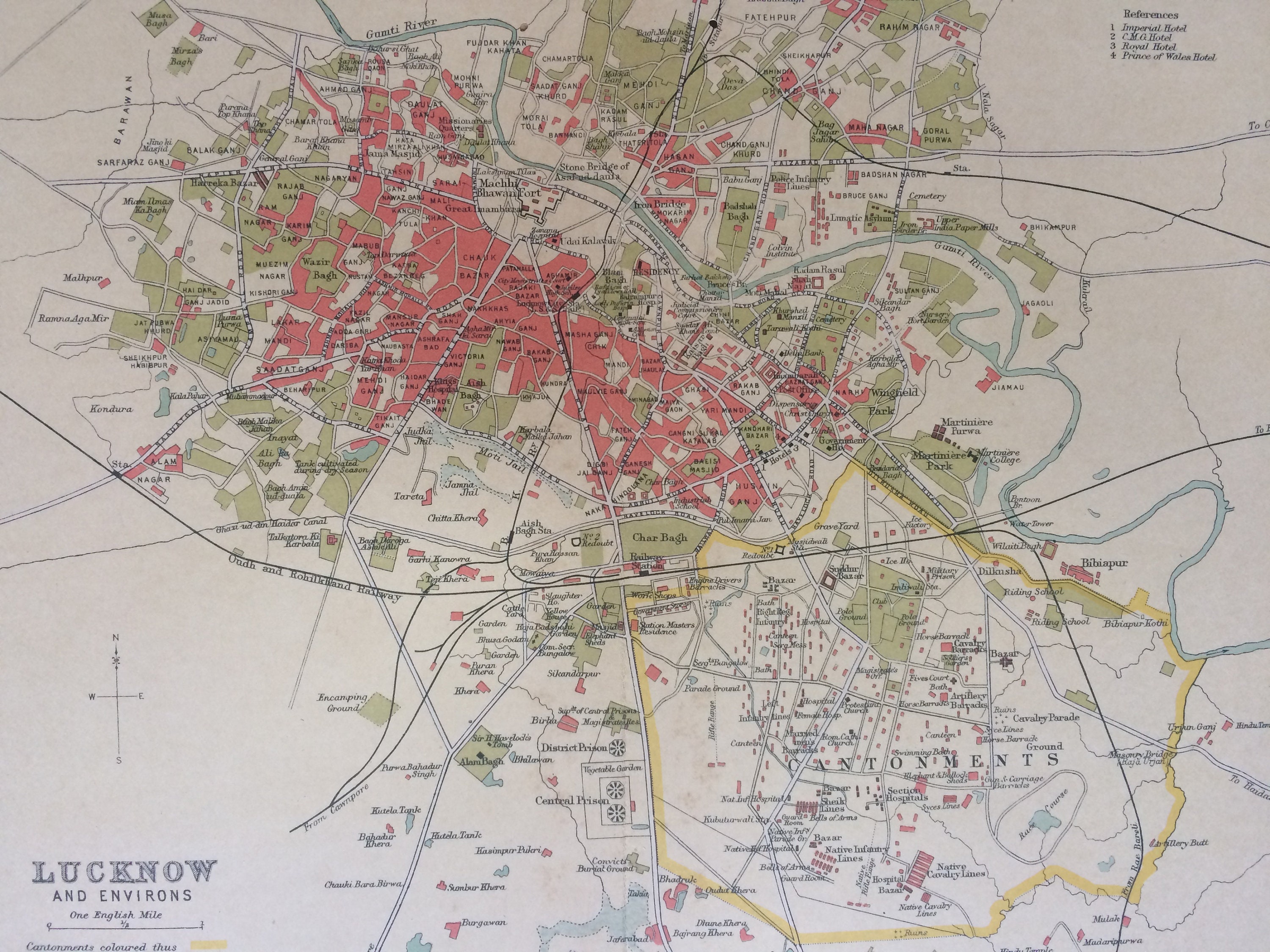 1908 Lucknow and Environs Original Antique Map - Available Mounted and ...