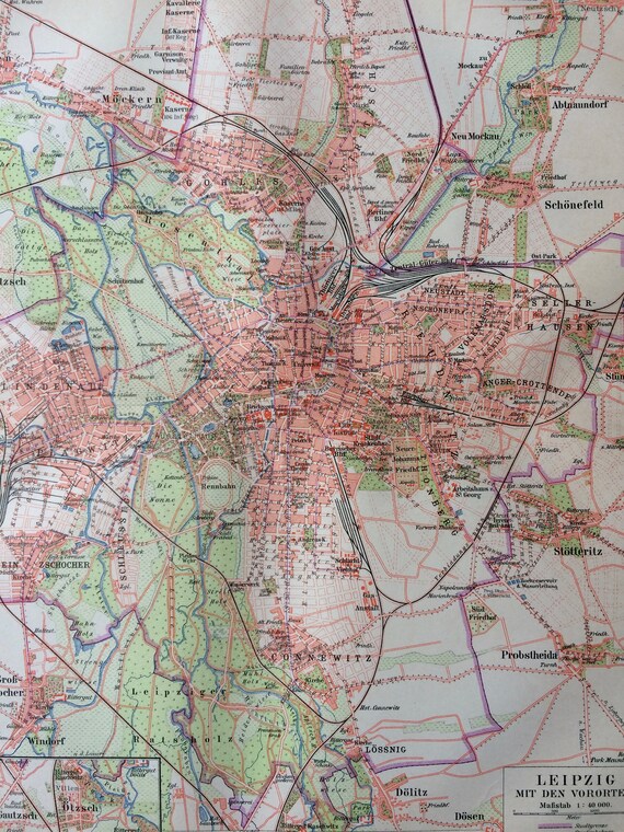 1896 Leipzig Original Antique Map Alemania Plano de la | Etsy España