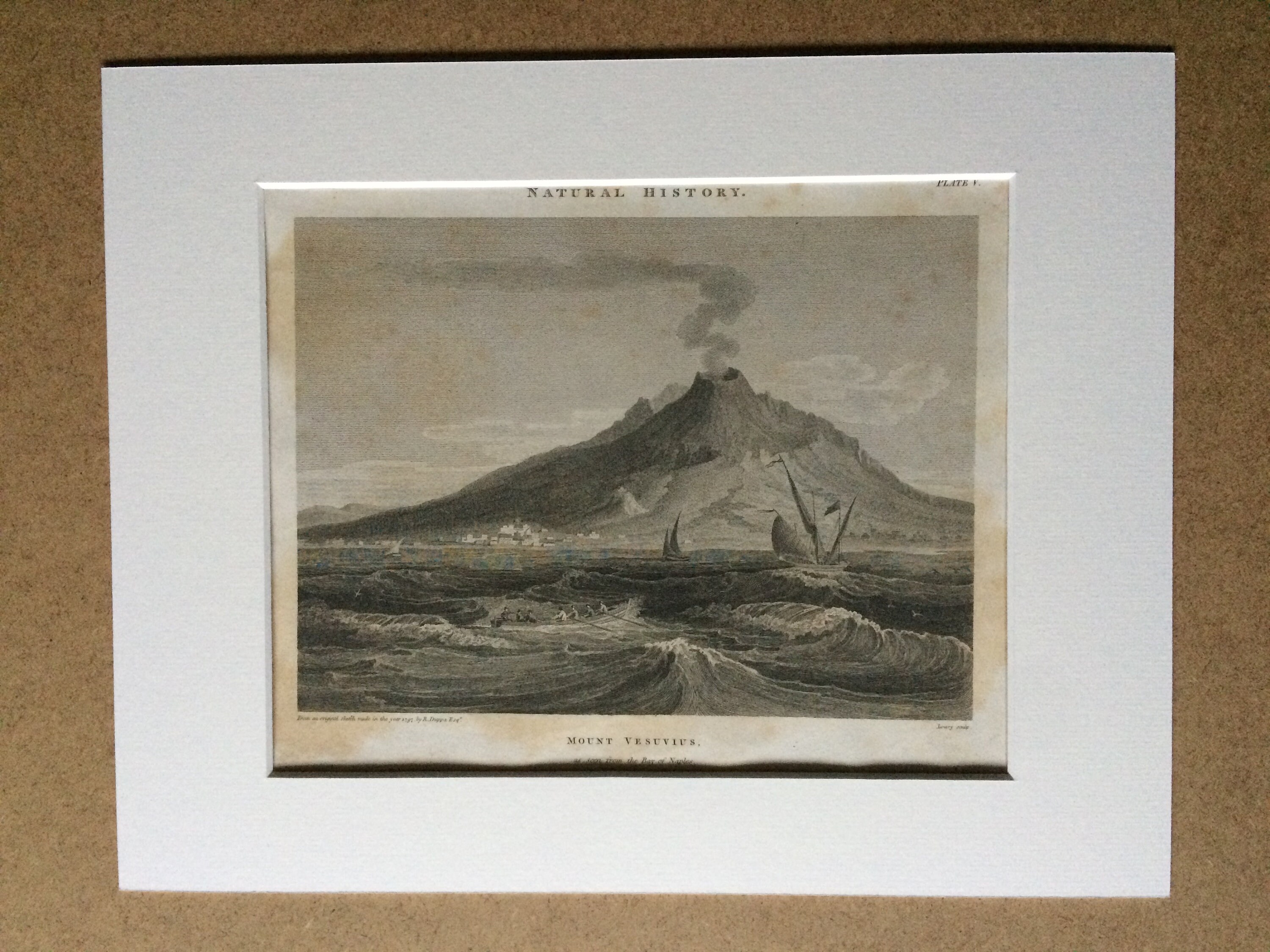 1819 Original Antique Engraving - Mount Vesuvius as seen from the Bay ...
